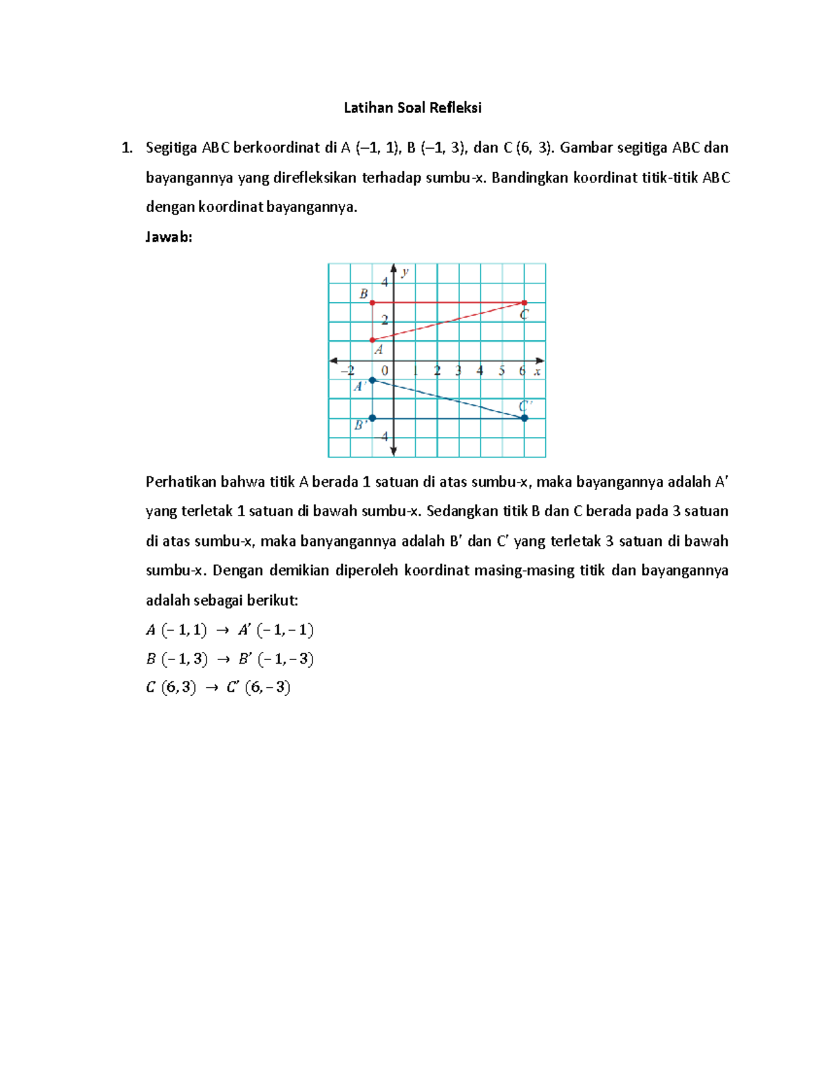 Latihan Soal Refleksi 1 Triangle Abc Has Coordinates At A 1 1 B