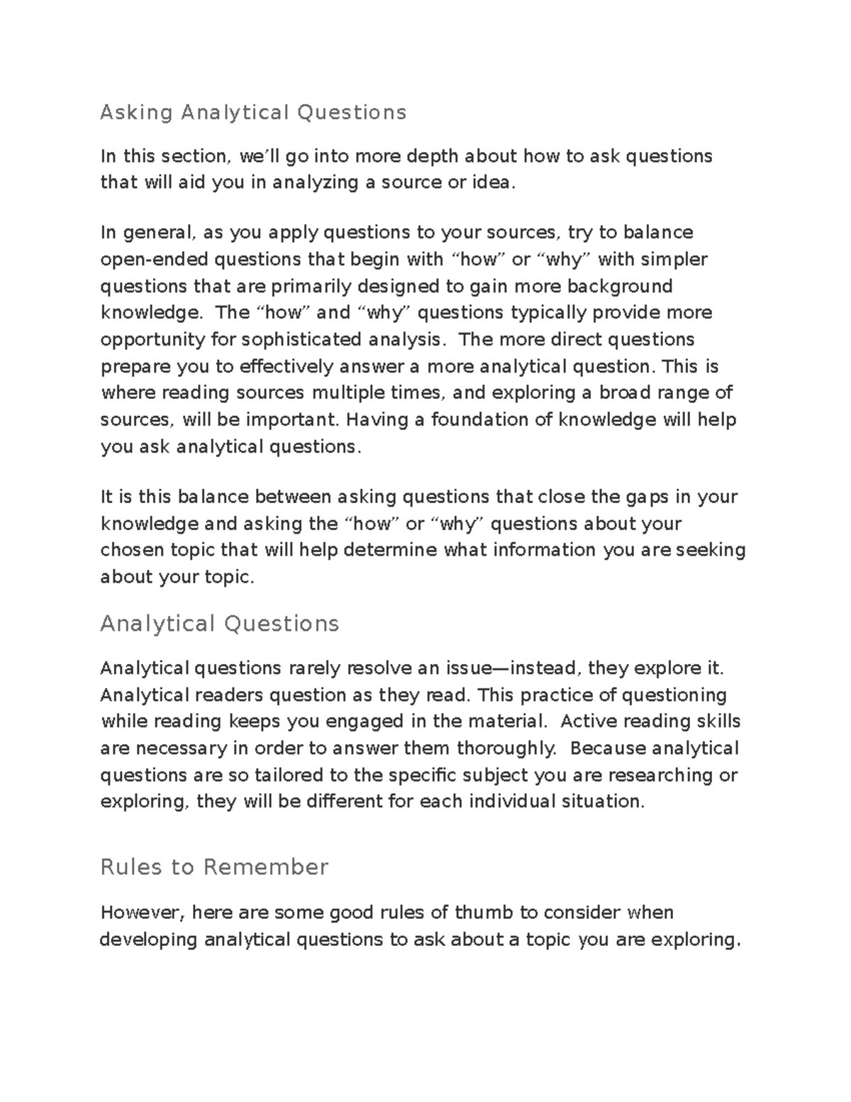 No single roght answer notes etc - Asking Analytical Questions In this ...