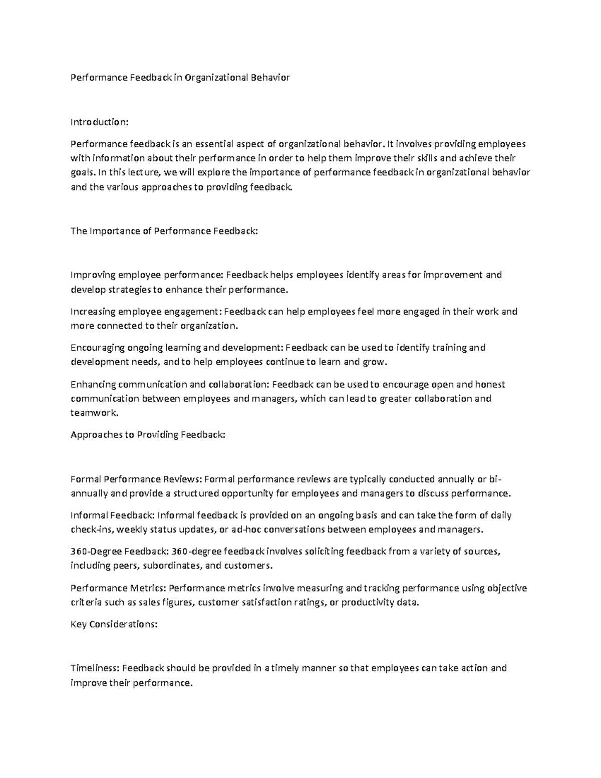 Performance Feedback in Organizational Behavior - Performance Feedback ...