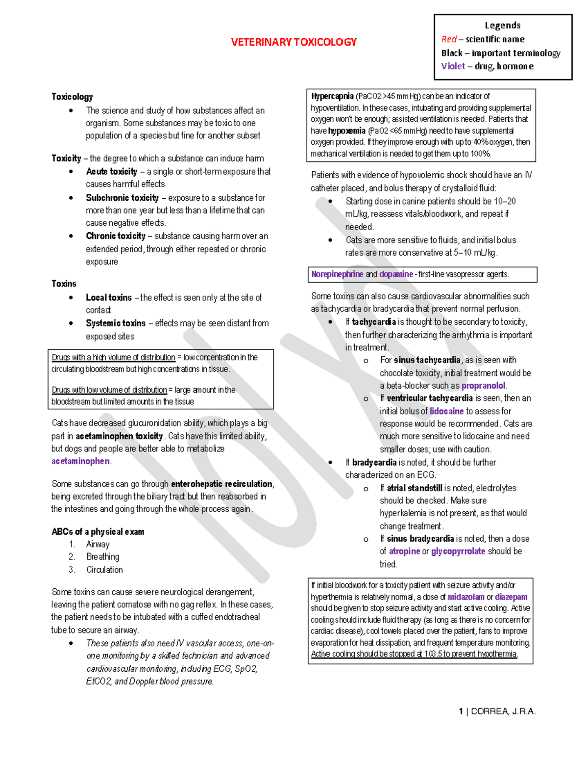 Toxicology Notes - Legends Red – scientific name Black – important ...