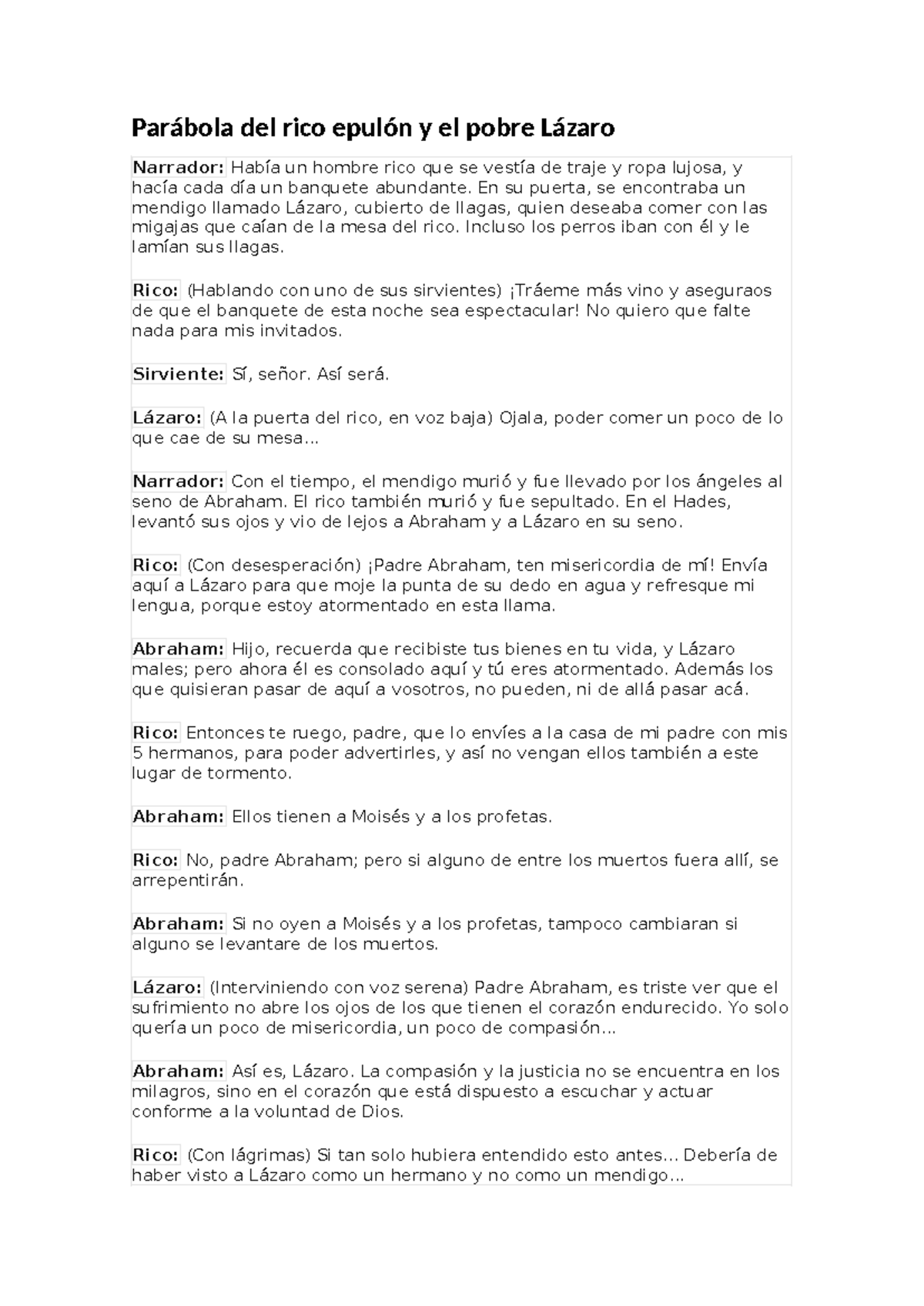 Parábola del rico epulón y el pobre Lázaro - Parábola del rico epulón y ...