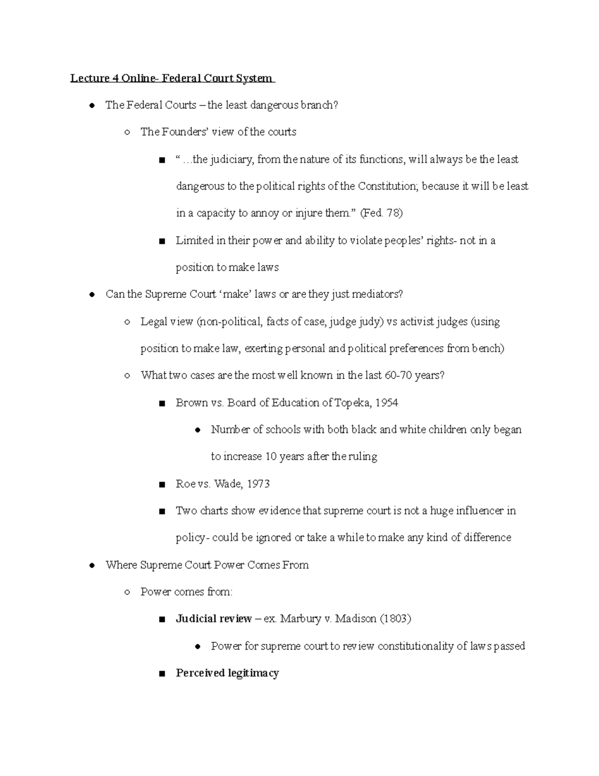 PSC121 Notes - Lecture 4 Online- Federal Court System The Federal ...