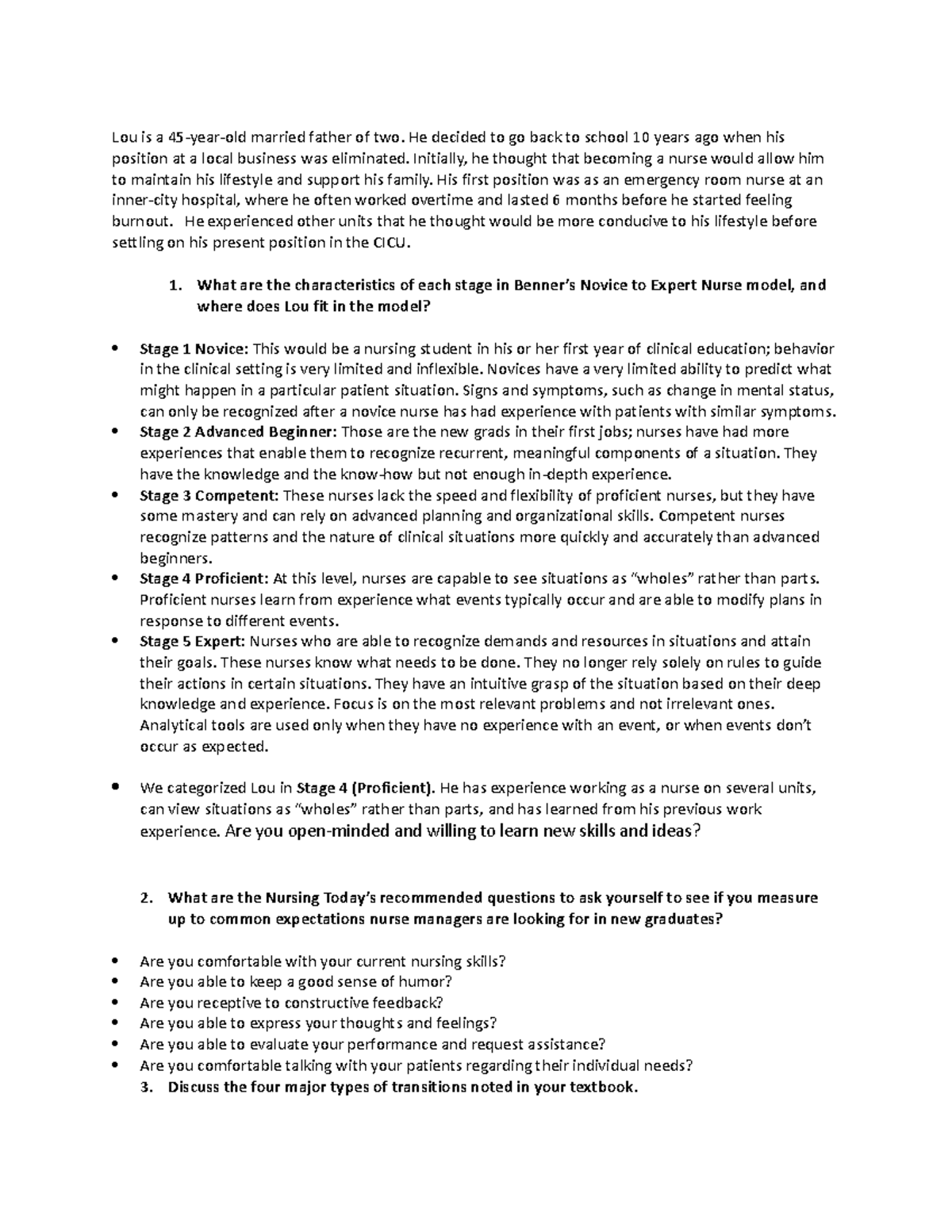 Week 10 Assignment - Lou is a 45-year-old married father of two. He decided to go back to school ...