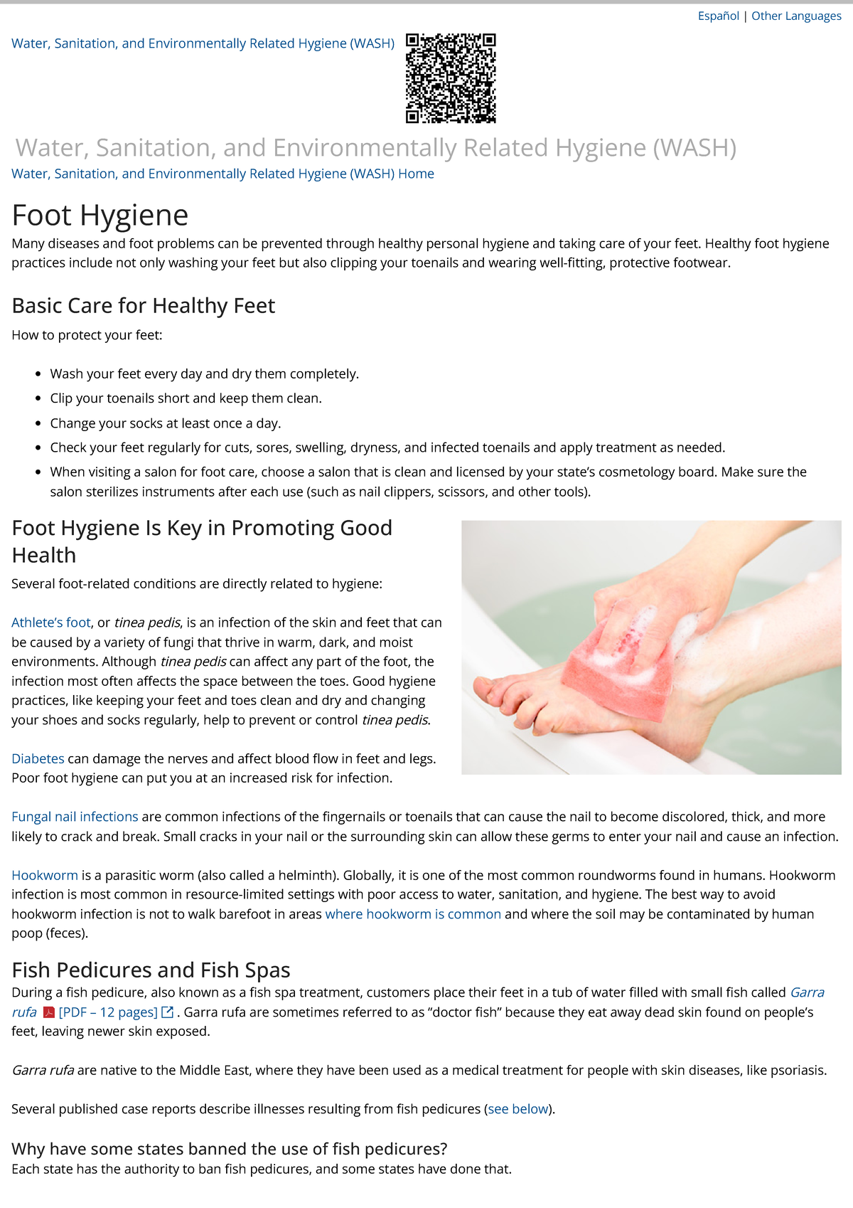 Foot Hygiene CDC - Español | Other Languages Water, Sanitation, and ...