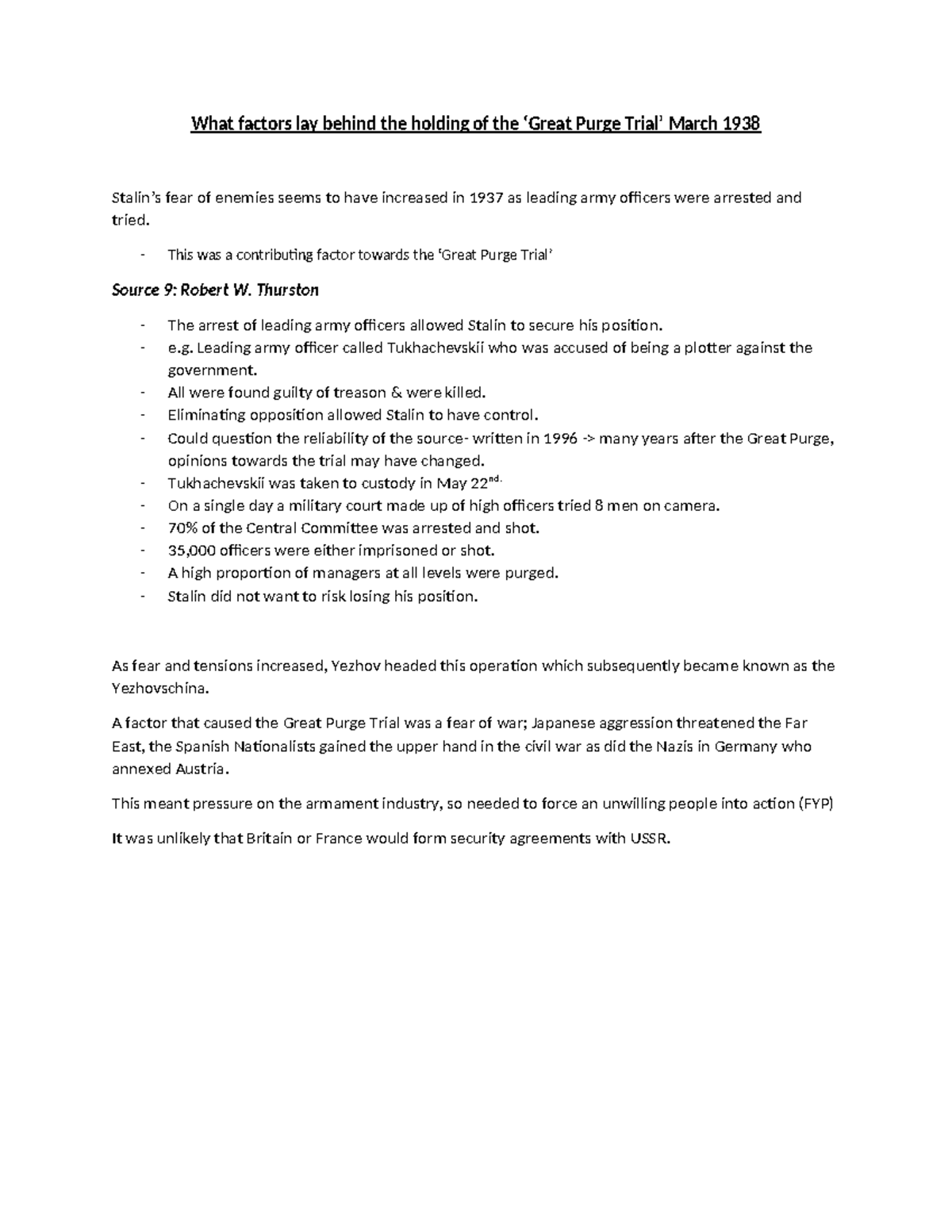 Document 9 - Stalinism - What factors lay behind the holding of the ...