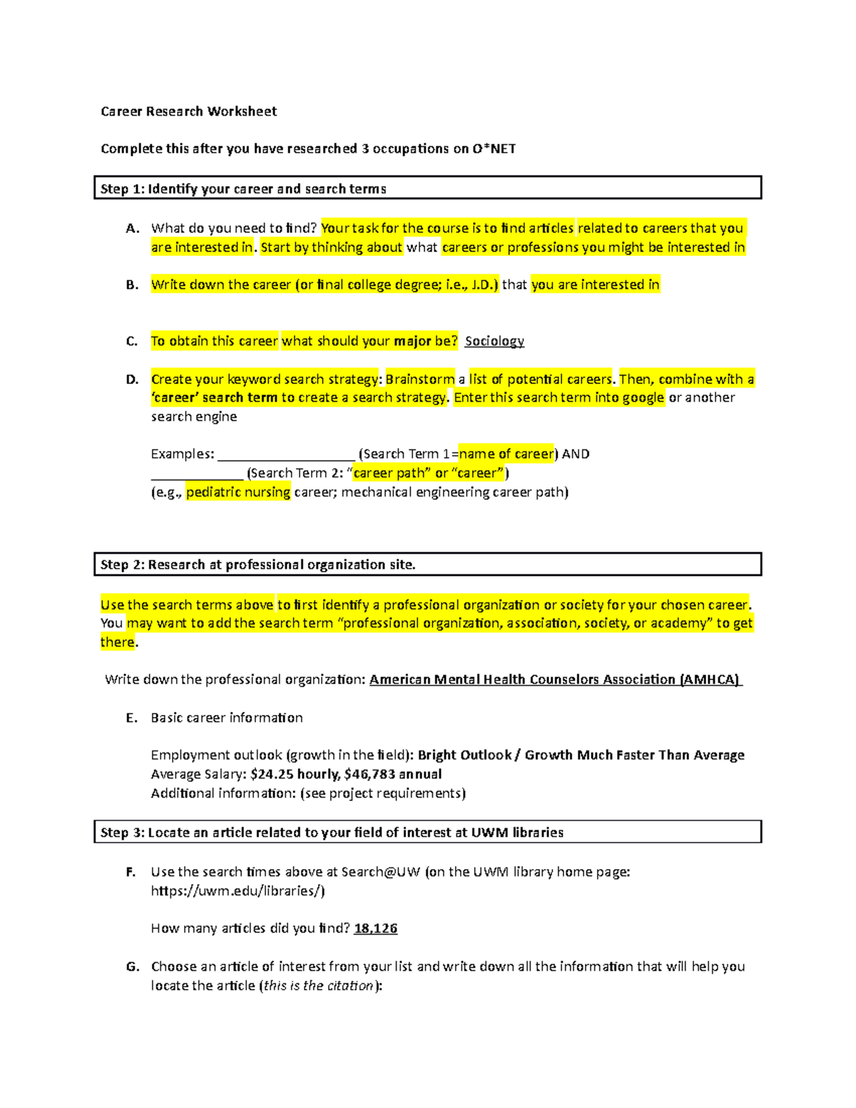 Career Research Activity - Career Research Worksheet Complete this ...