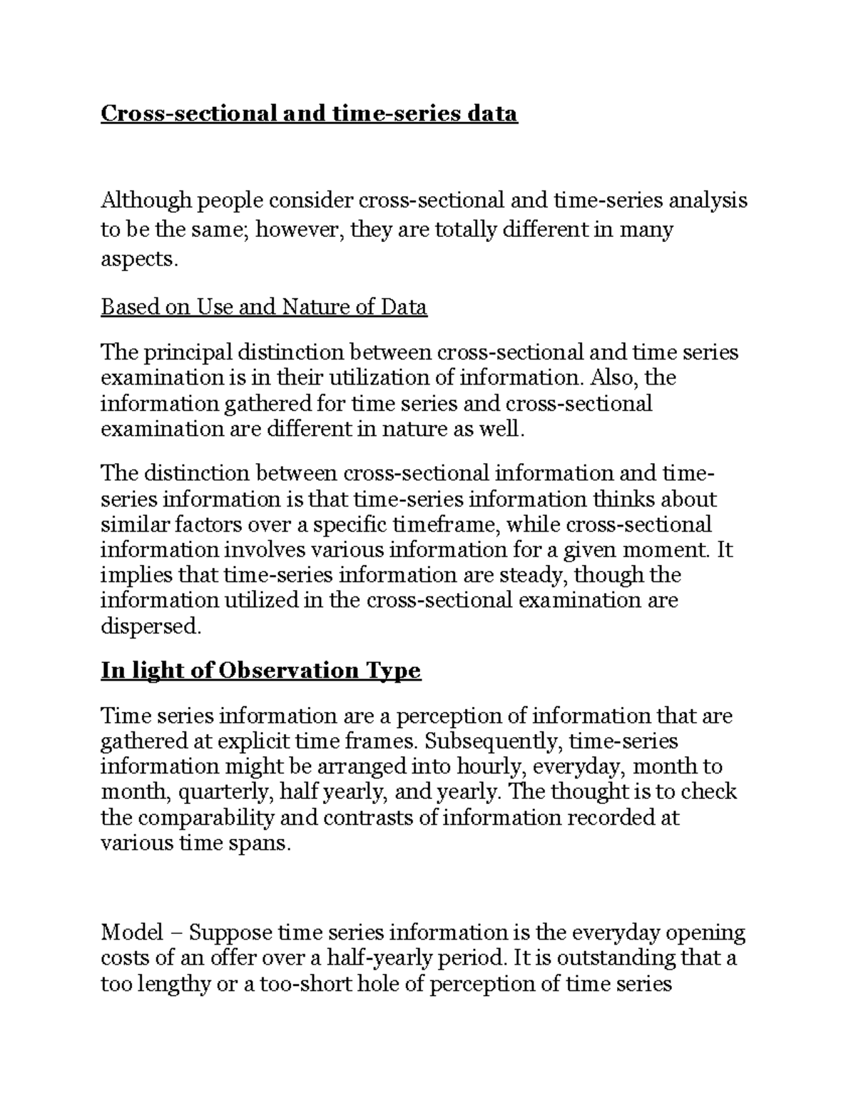 Cross Sectional And Time Series Data Cross Sectional And Time Series Data Although People