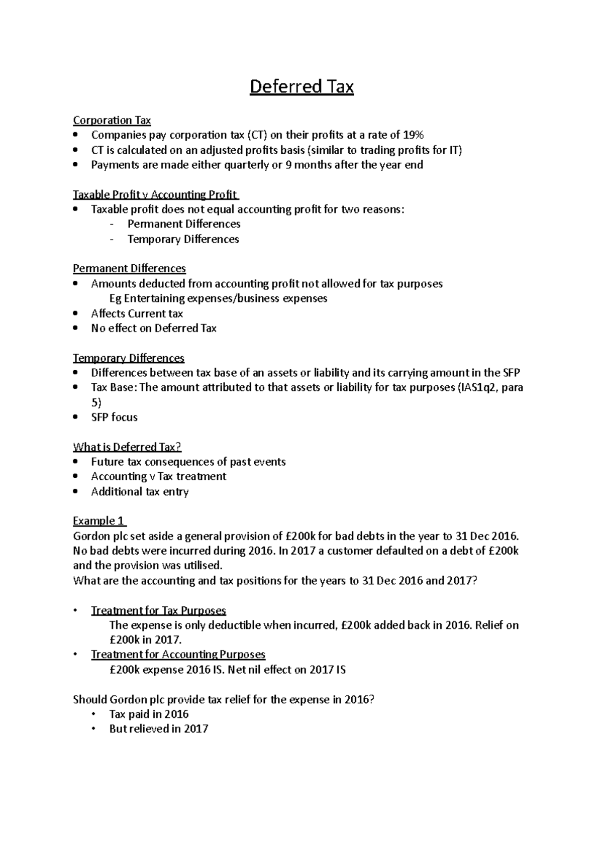 Deferred Tax notes - Deferred Tax Corporation Tax Companies pay ...