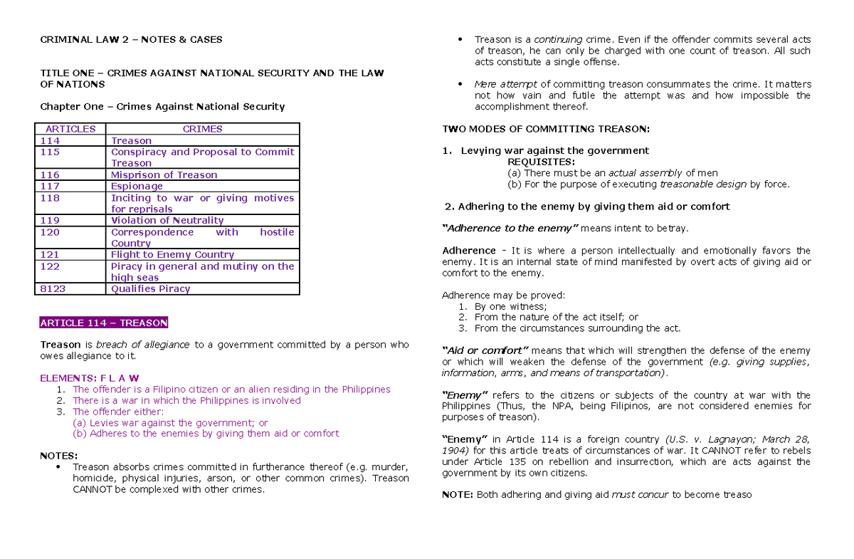 Criminal Law Notes - CRIMINAL LAW 2 – NOTES & CASES TITLE ONE – CRIMES ...