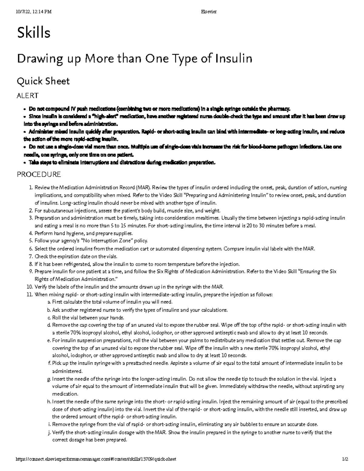 Drawing up more than one type of insulin - 10/7/22, 12:14 PM Elsevier ...