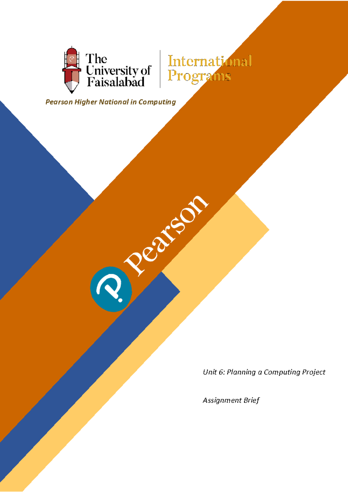 Unit 6 Planning Computing Project Assignment Brief Pearson Higher National In Computing Unit