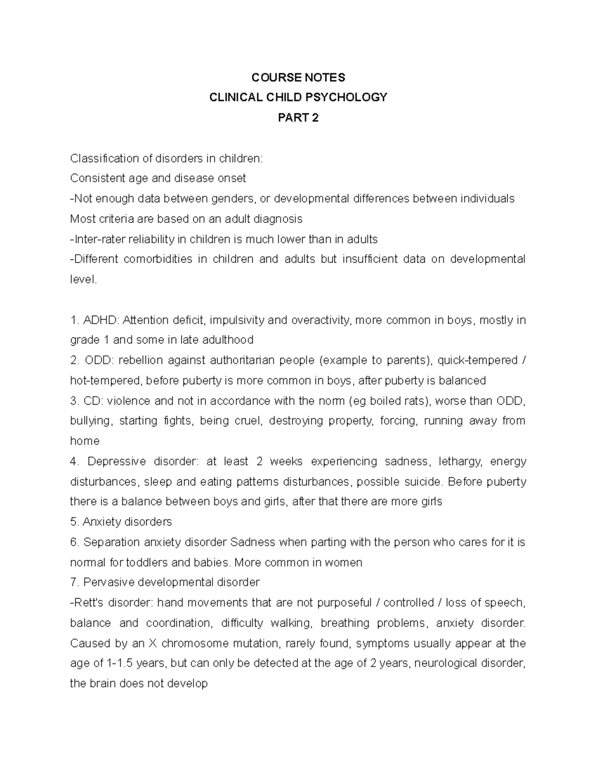 Course Notes Clinical Child Psychology PART 2 - COURSE NOTES CLINICAL ...