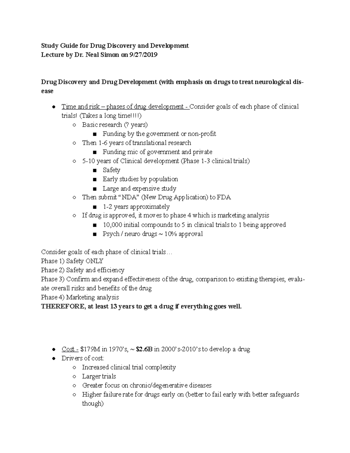 Drug Discovery and Development - Study Guide for Drug Discovery and ...