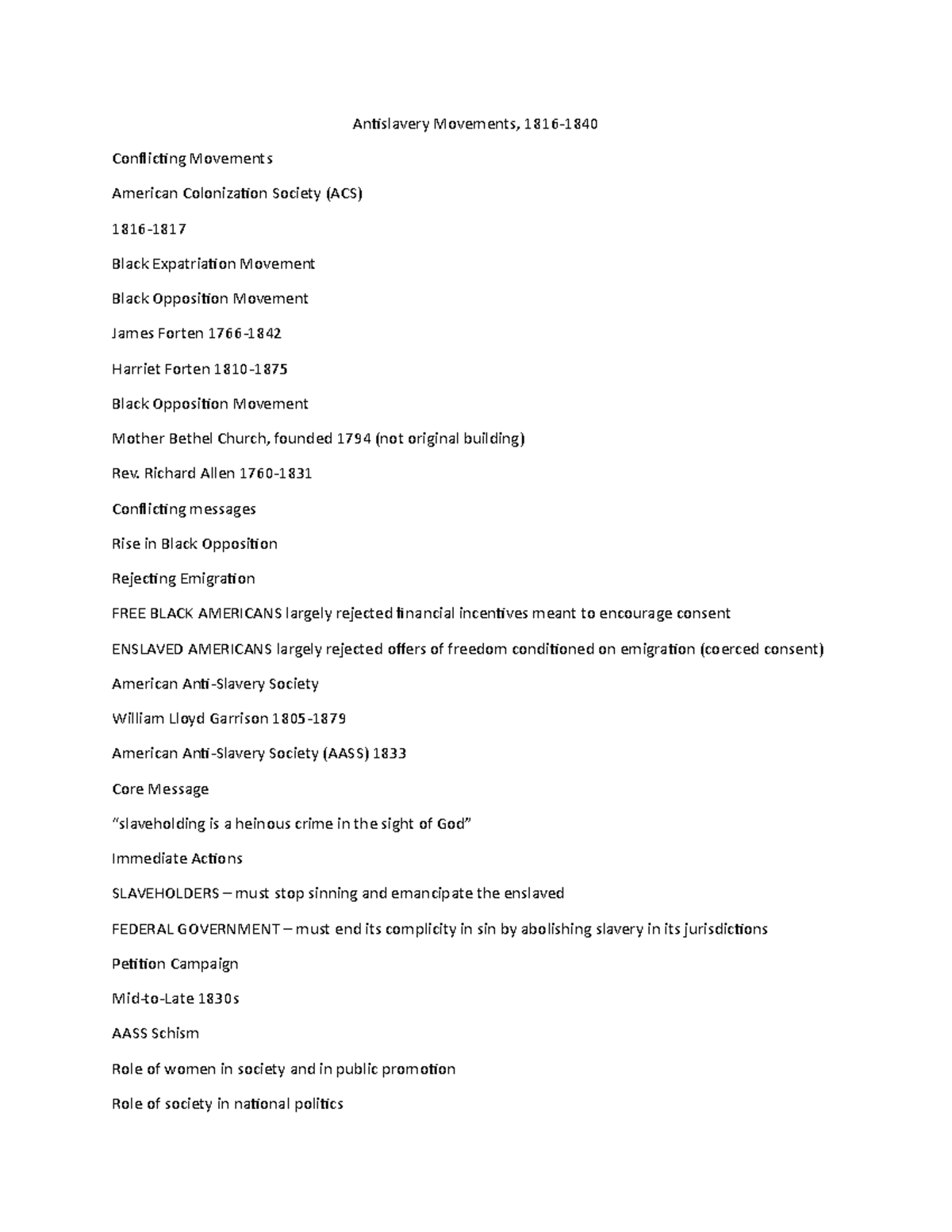 Hist1100 Antislavery Movements Lecture Notes - Antislavery Movements ...