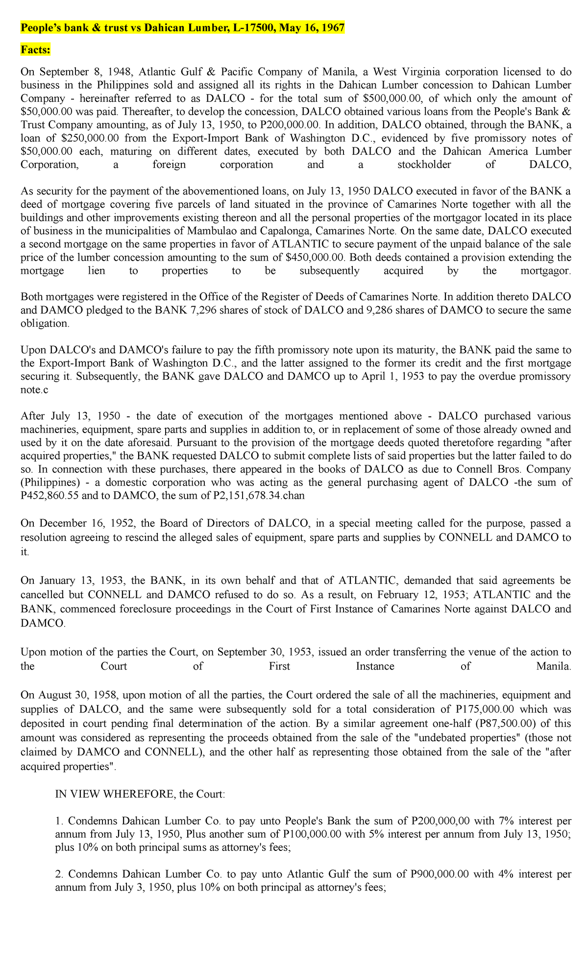 8. People’s bank & trust vs Dahican Lumber, L-17500, May 16, 1967 - People’s bank & trust vs ...