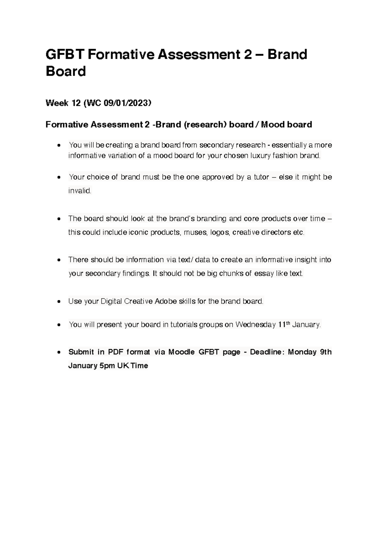 GFBT Formative Assessment 2 – Brand Board - GFBT Formative Assessment 2 ...