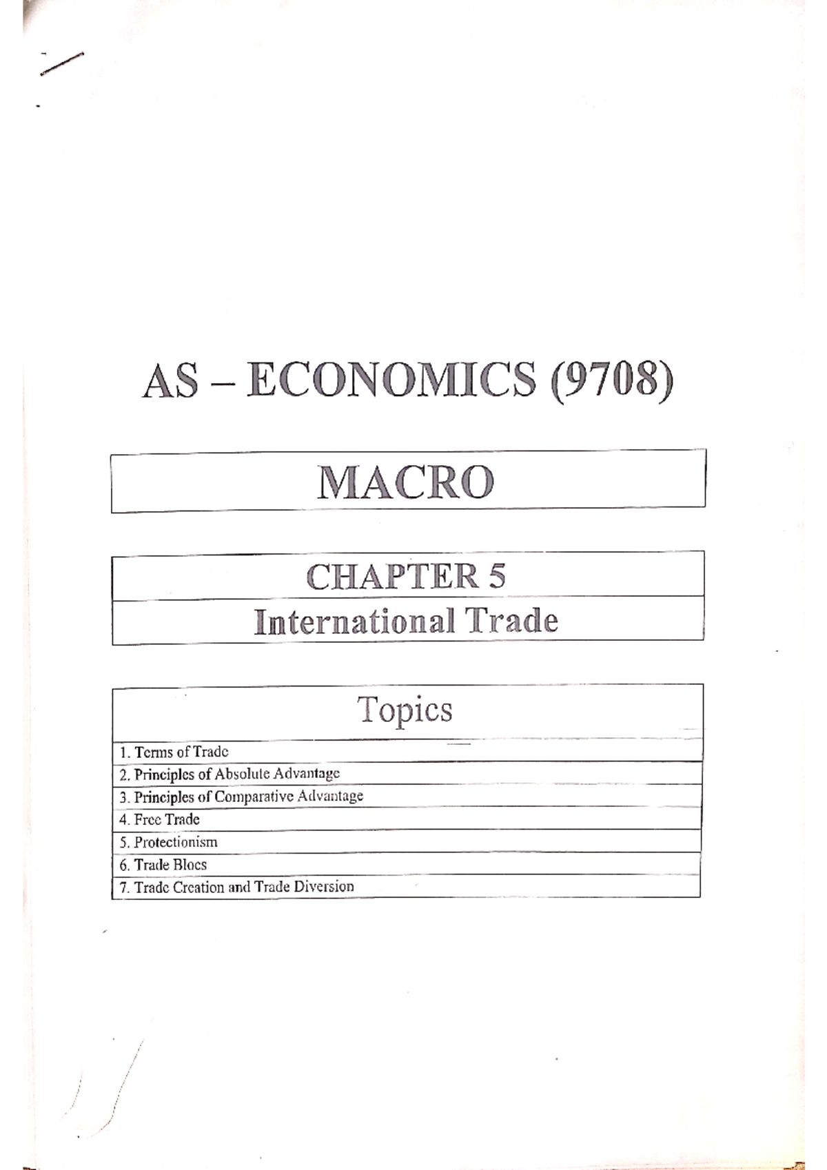 As international trade econ by AT - AS ECONOMICS (9708) MACRO CHAPTER 5 International Trade ...