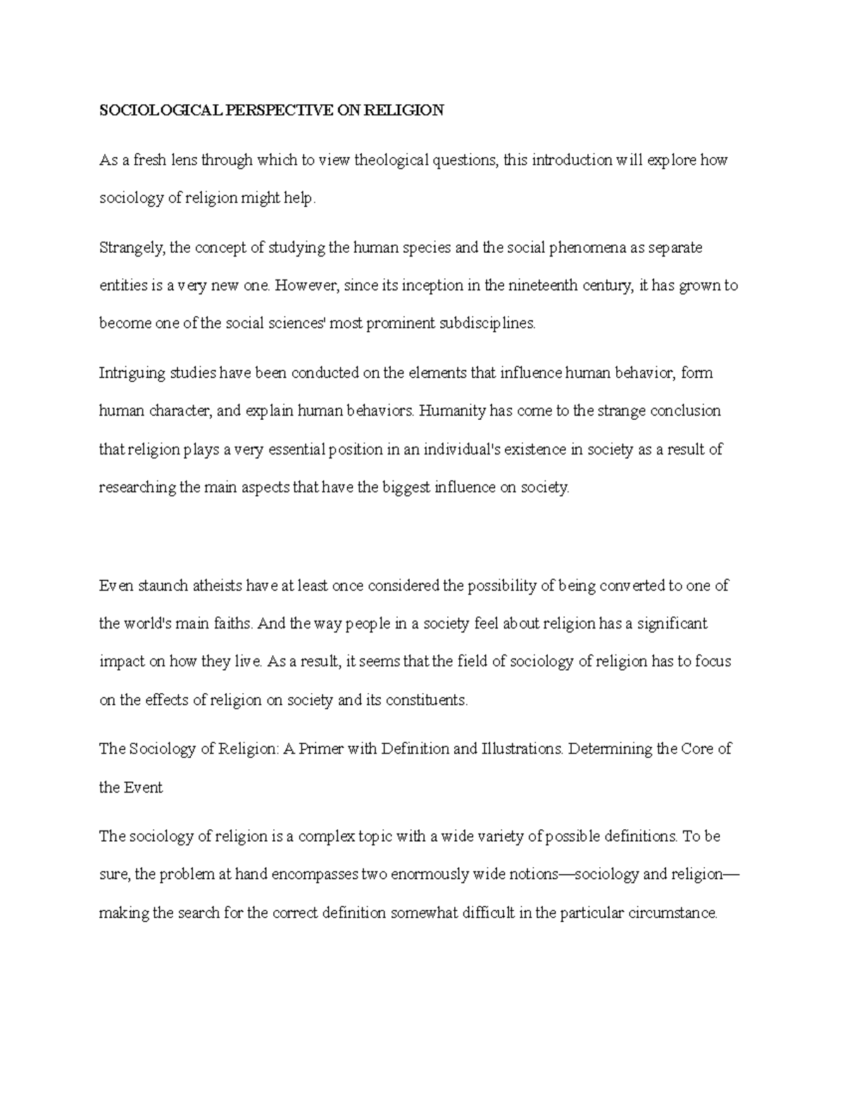 Sociological Perspective ON Religion - SOCIOLOGICAL PERSPECTIVE ON ...