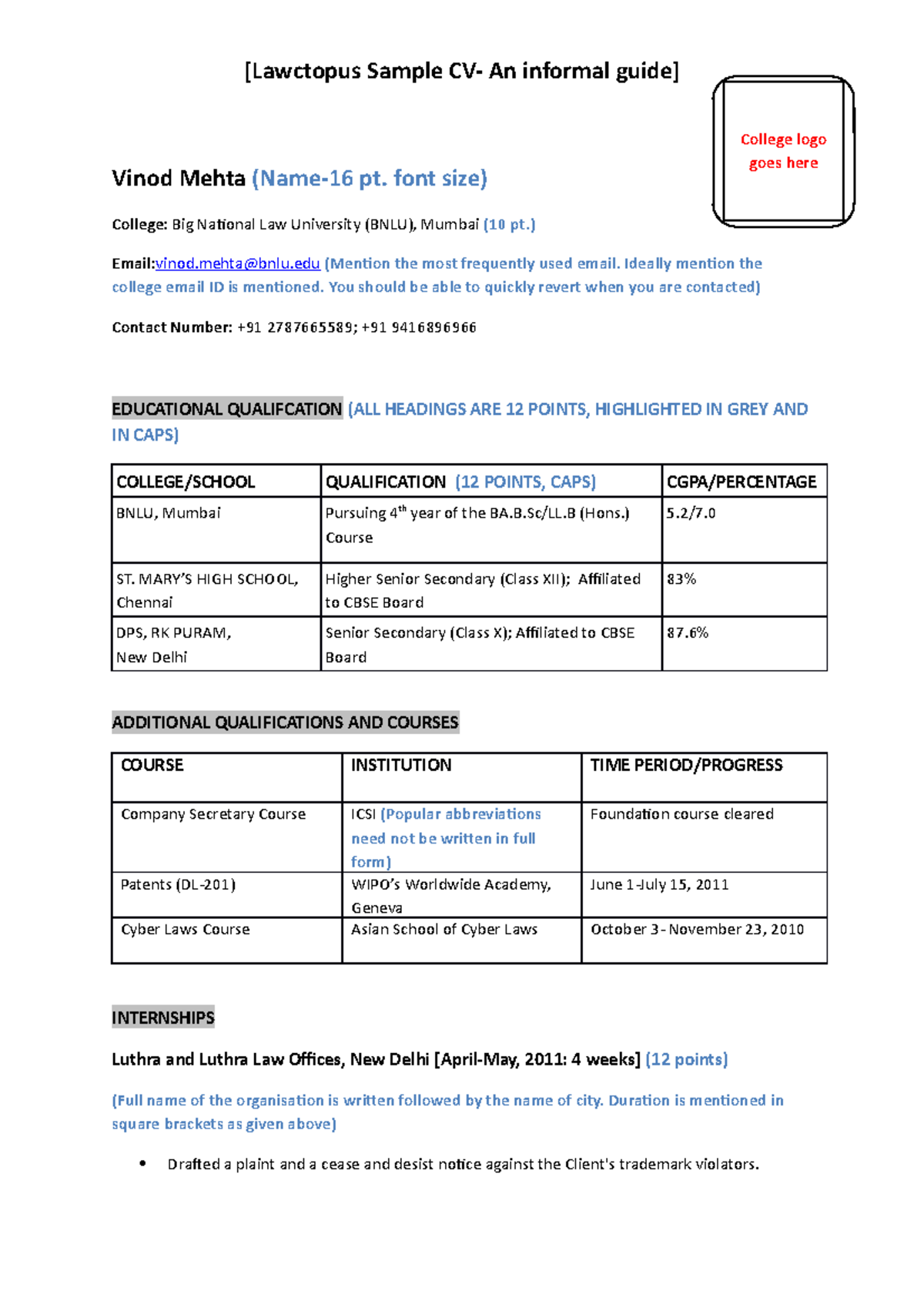 Lawctopus-model-CV - This is nice material - [Lawctopus Sample CV- An ...