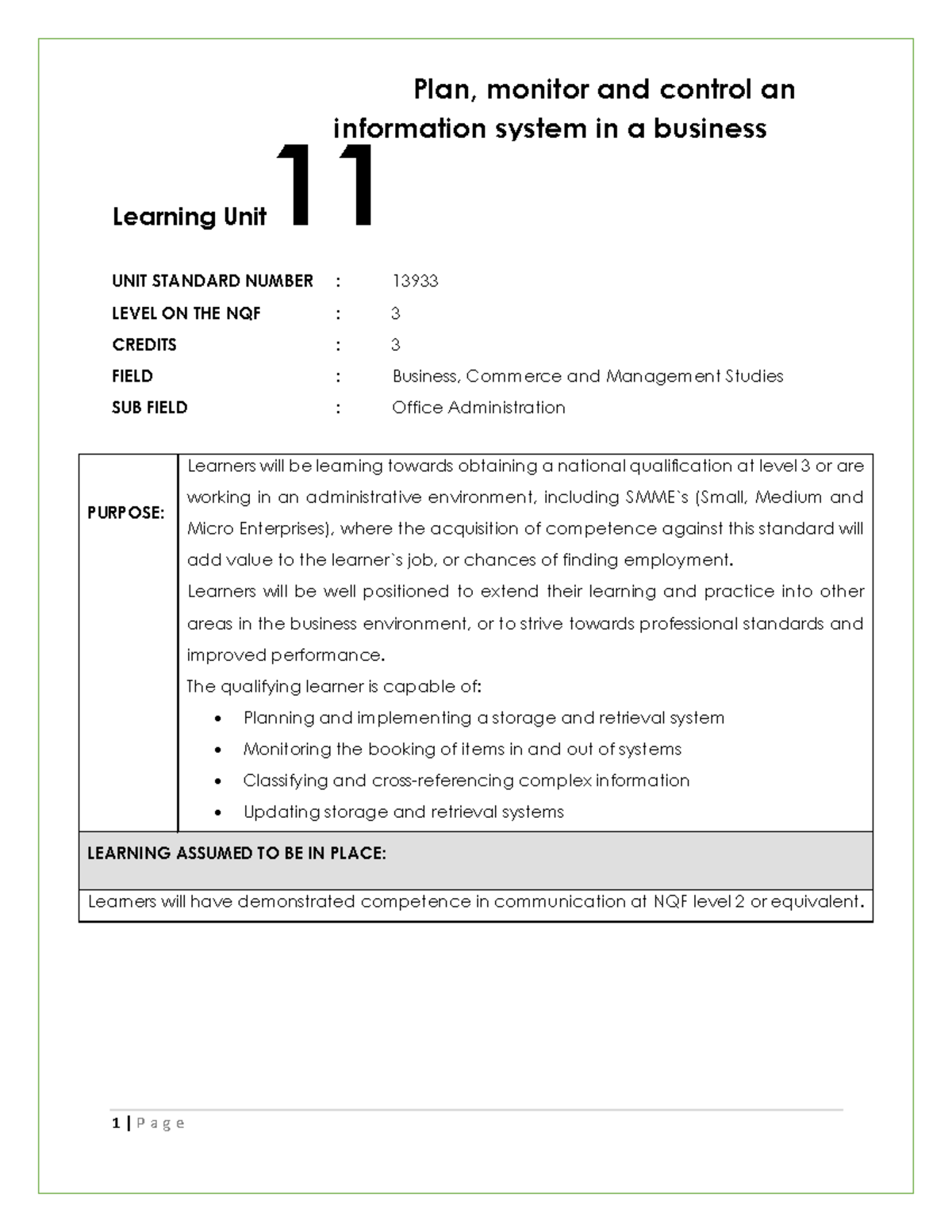 Plan, monitor and control an information system in a business ...