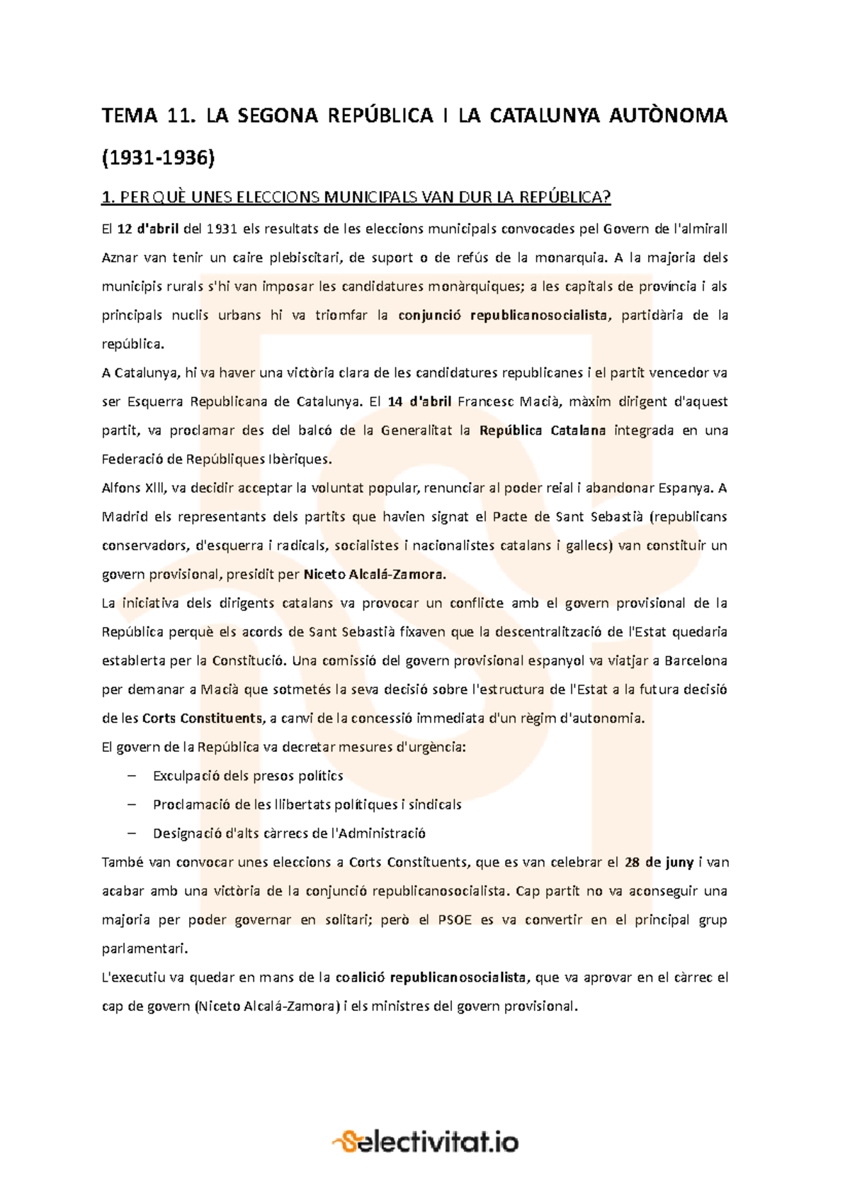 2a-republica - TEMA 11. LA SEGONA REPÚBLICA I LA CATALUNYA AUTÒNOMA (1931-1936) 1. PER QUÈ UNES ...