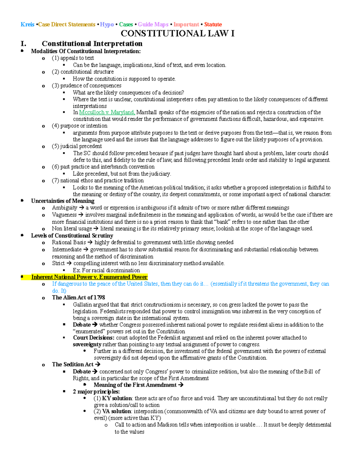 Constitutional LAW I Federalism Outline Kries - CONSTITUTIONAL LAW I I ...