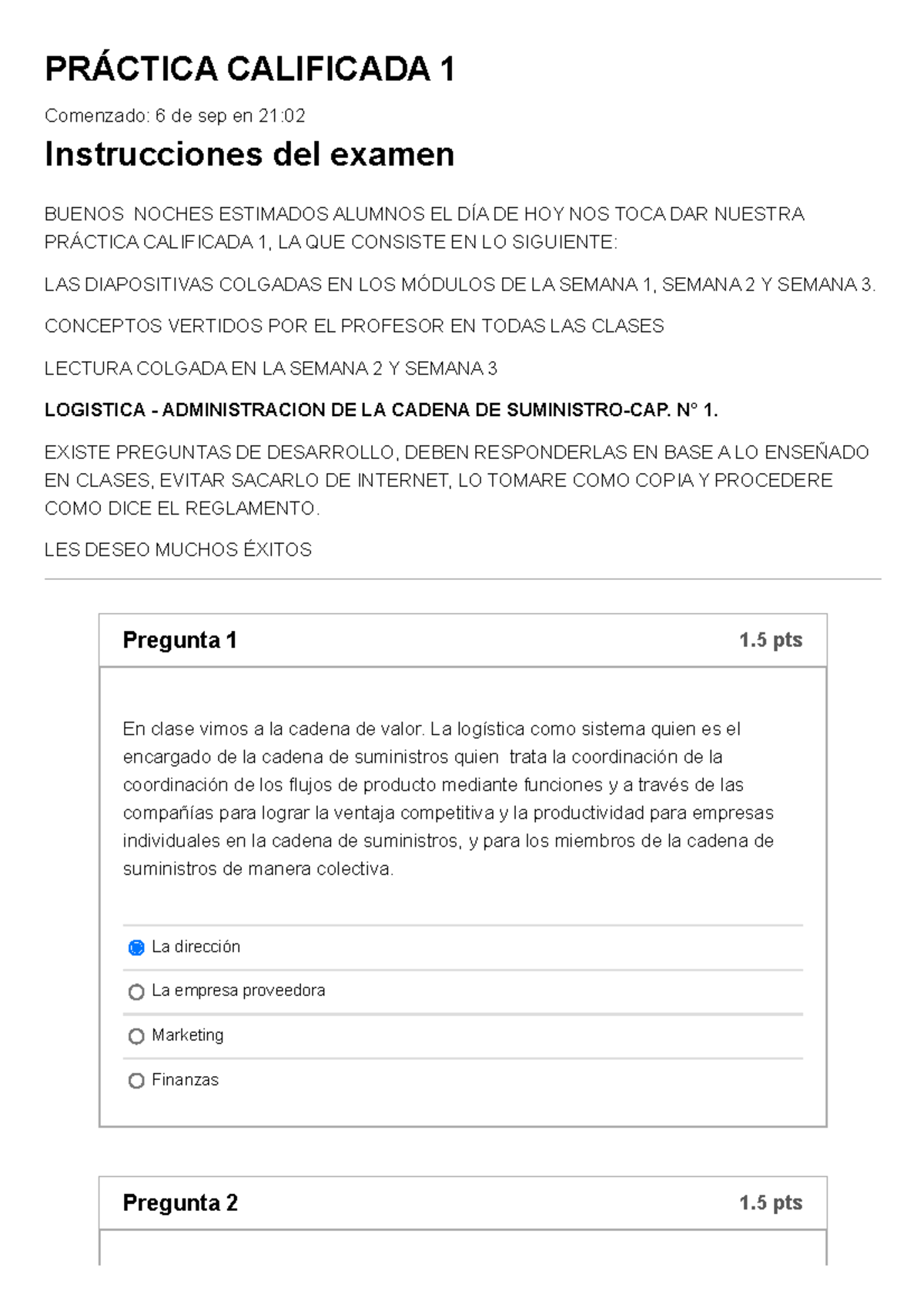 Examen Práctica Calificada 1 - PRÁCTICA CALIFICADA 1 Comenzado: 6 de sep en 21: Instrucciones ...