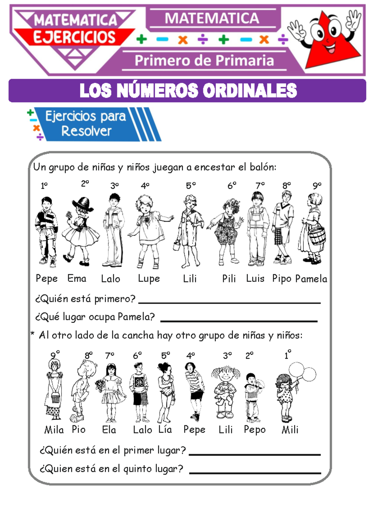 Los Numeros Ordinales para Primer Grado de Primaria - ####### Un grupo ...