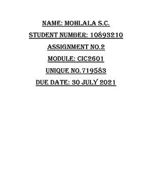 CIC2601 Assesments - Assignment 02: Written To be found on the module ...