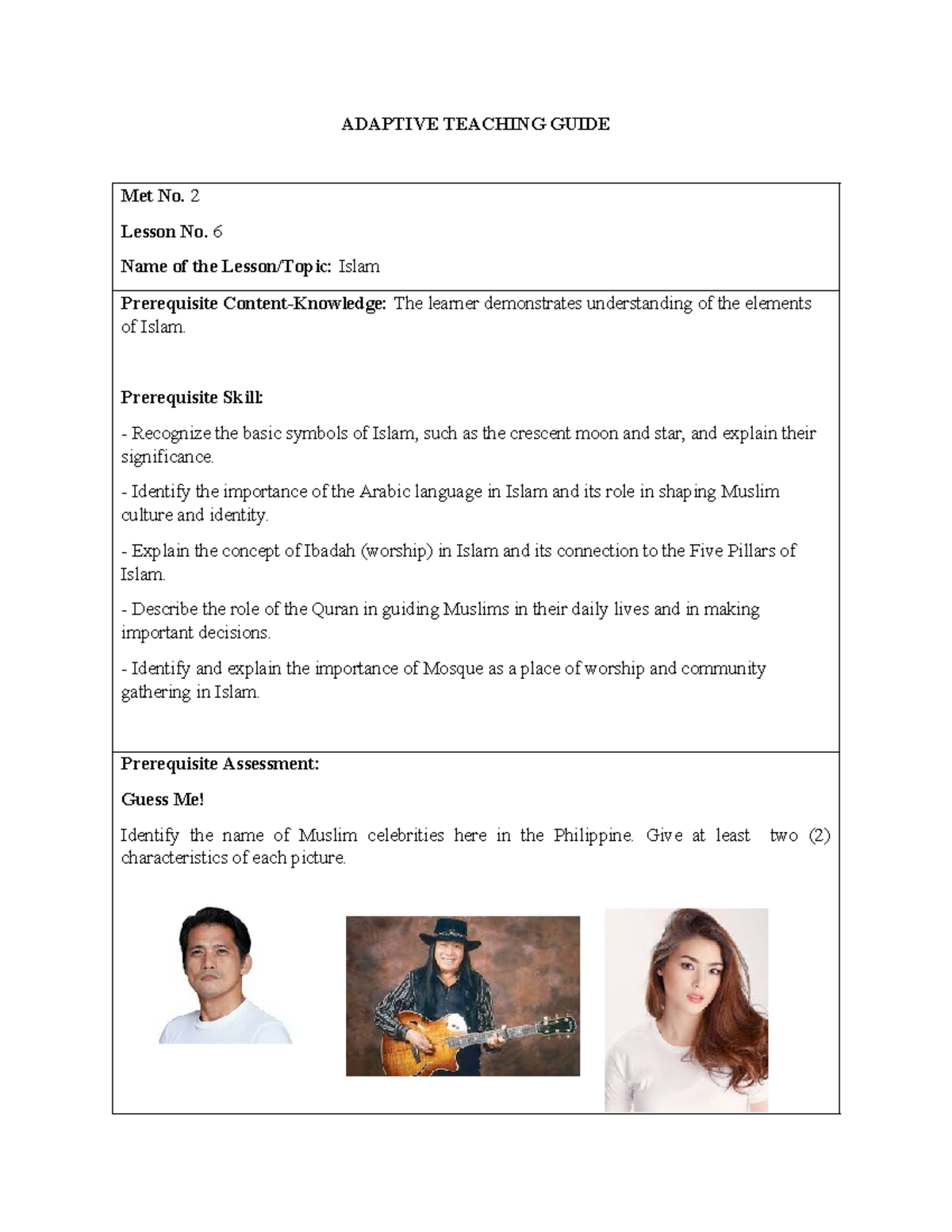 Febres-ATG - curriculum - ADAPTIVE TEACHING GUIDE Met No. 2 Lesson No ...