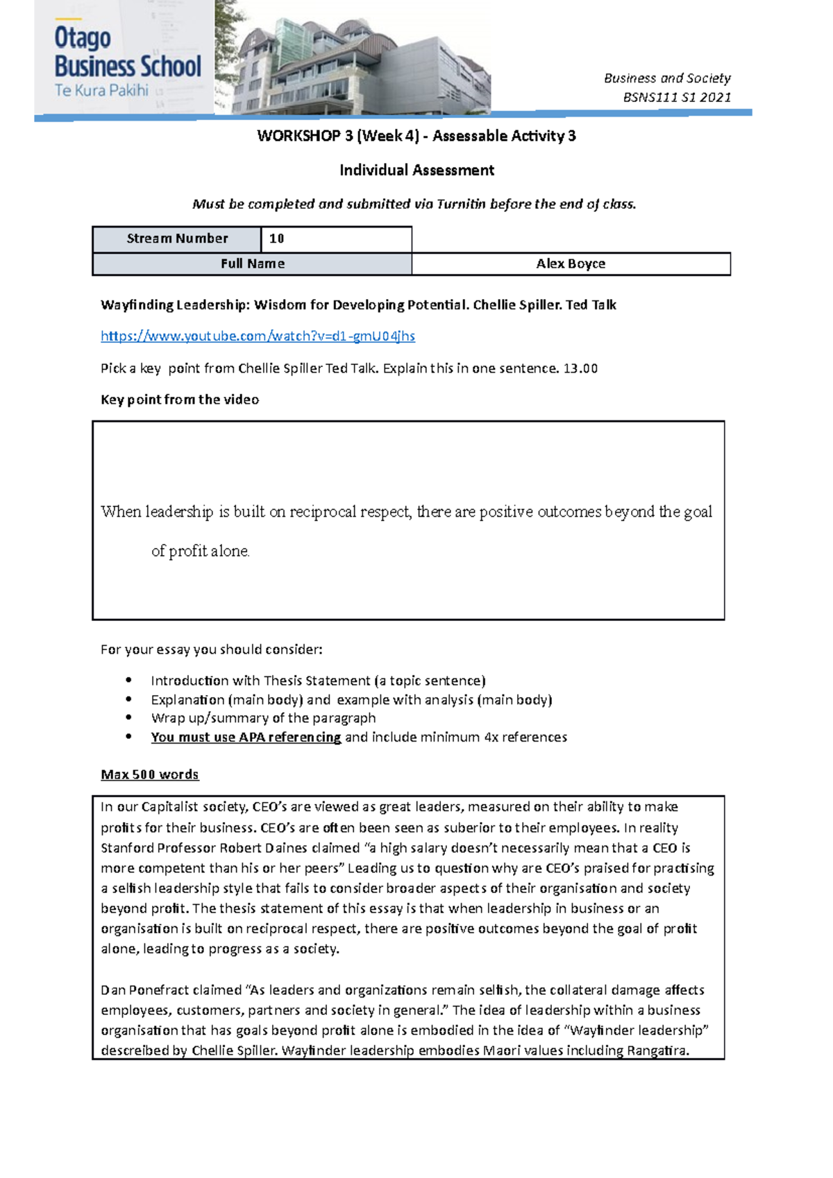 BSNS111 Week 4 Assessable Activity - BSNS111 S1 2021 WORKSHOP 3 (Week 4 ...