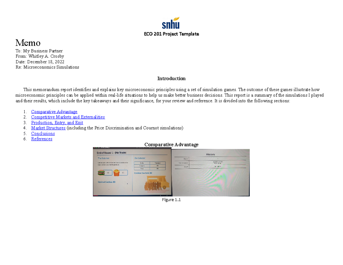 Final Project module 8 - ECO 201 Project Template Memo To: My Business ...