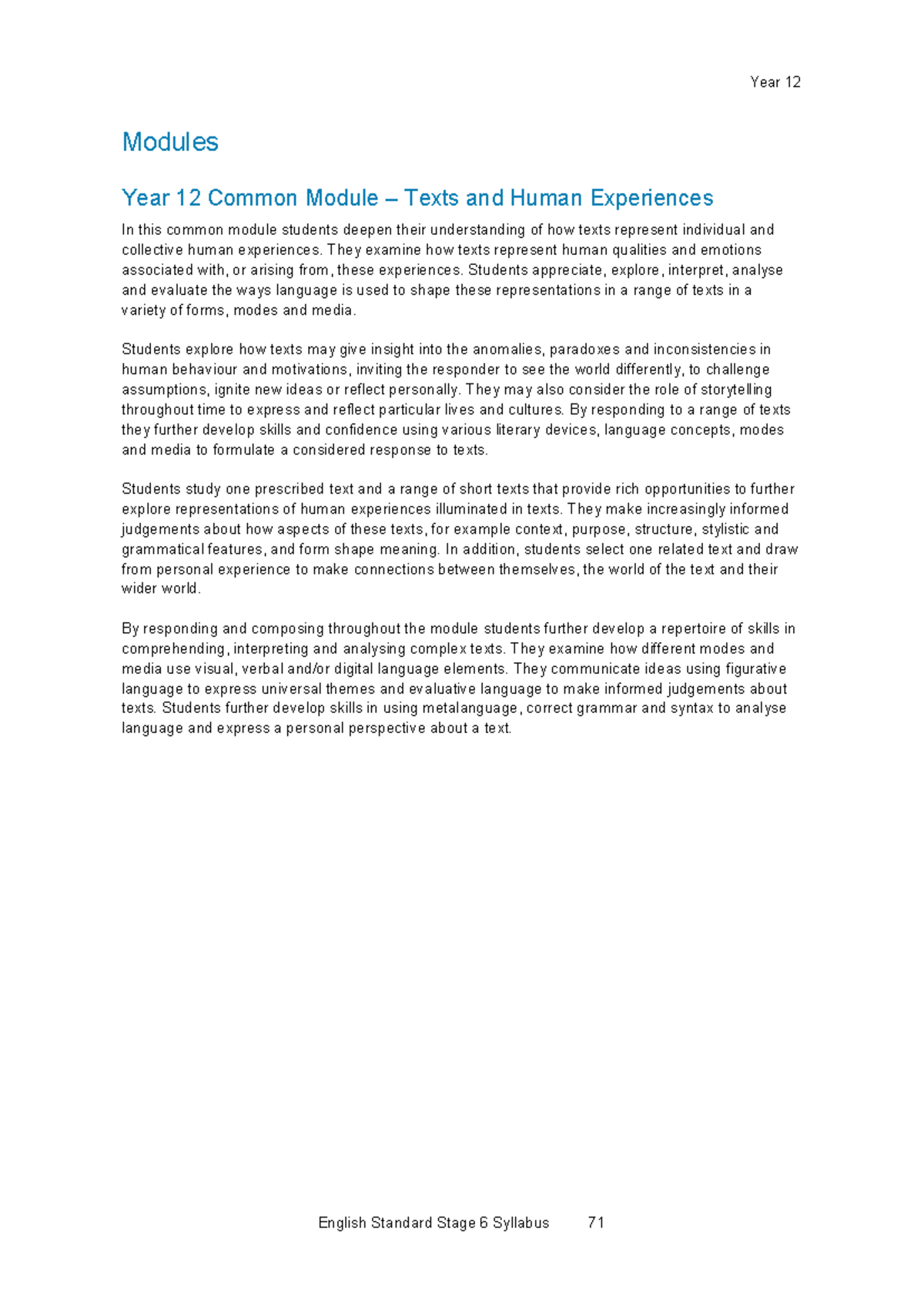 English standard stage 6 syllabus - Modules Year 12 Common Module ...