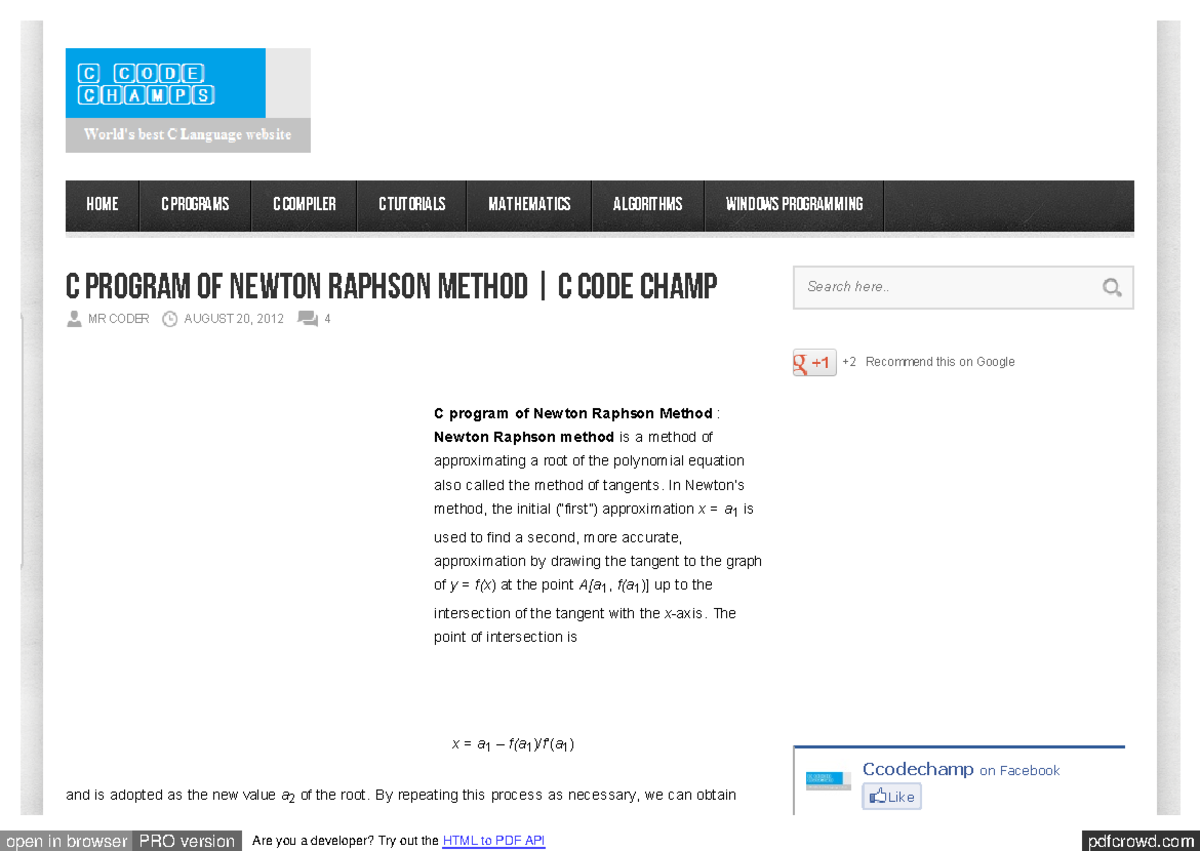 Idoc - Royol - C program of Newton Raphson Method | C code champ MR CODER AUGUST 20, 2012 4 C ...