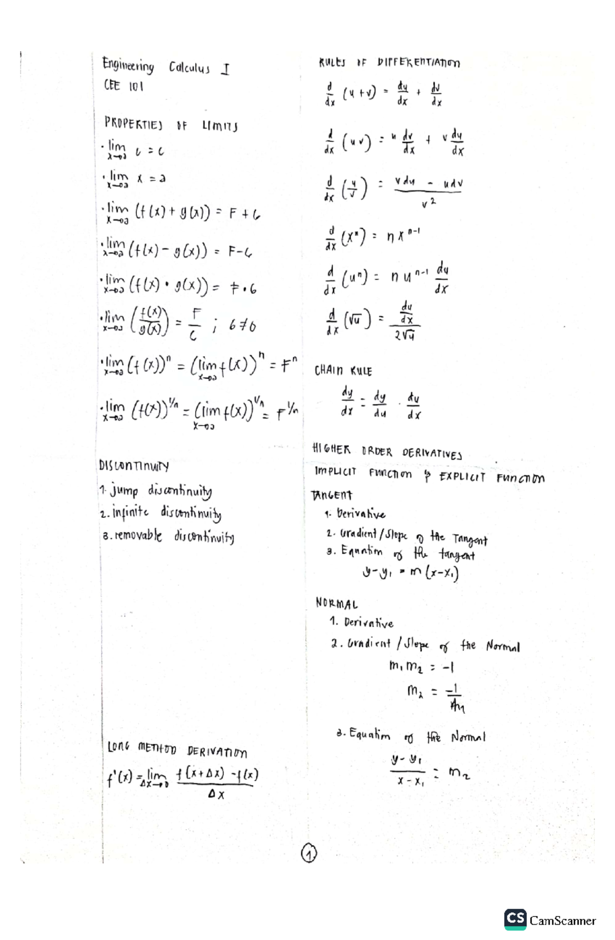 Engineering Calculus 1 Reviewer - Bachelor of Science in Chemical ...