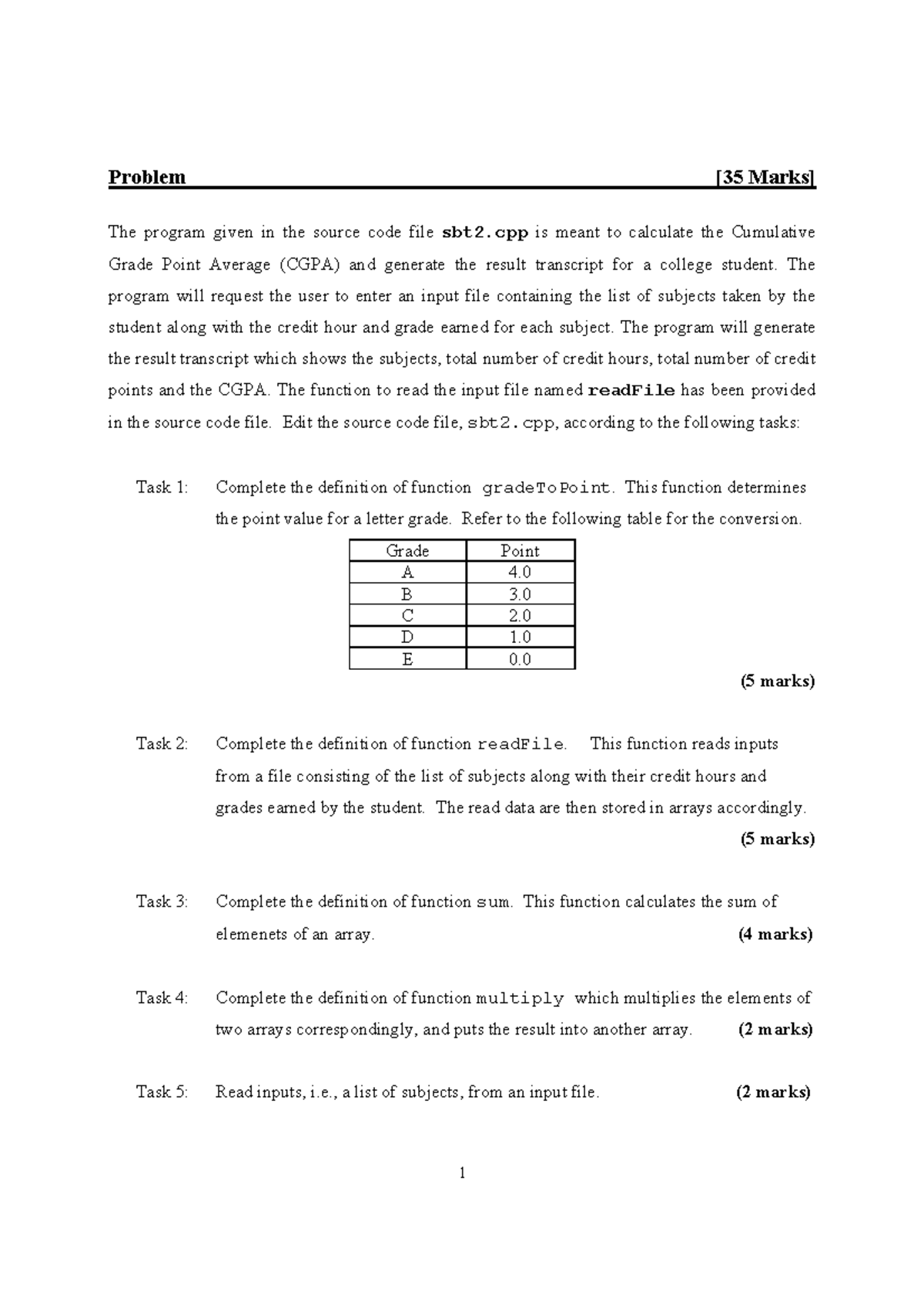 Lab of programming technique 1 - 1 Problem [35 Marks] The program given in the source code file ...