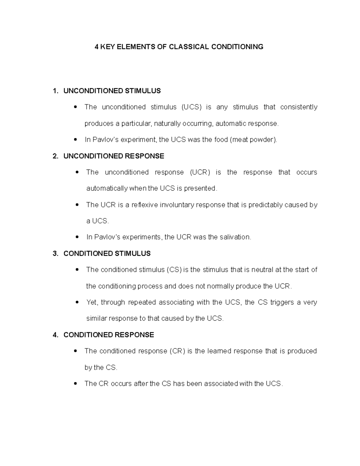 4 Key Elements Of Classical Conditioning And Key Processes In Classical ...