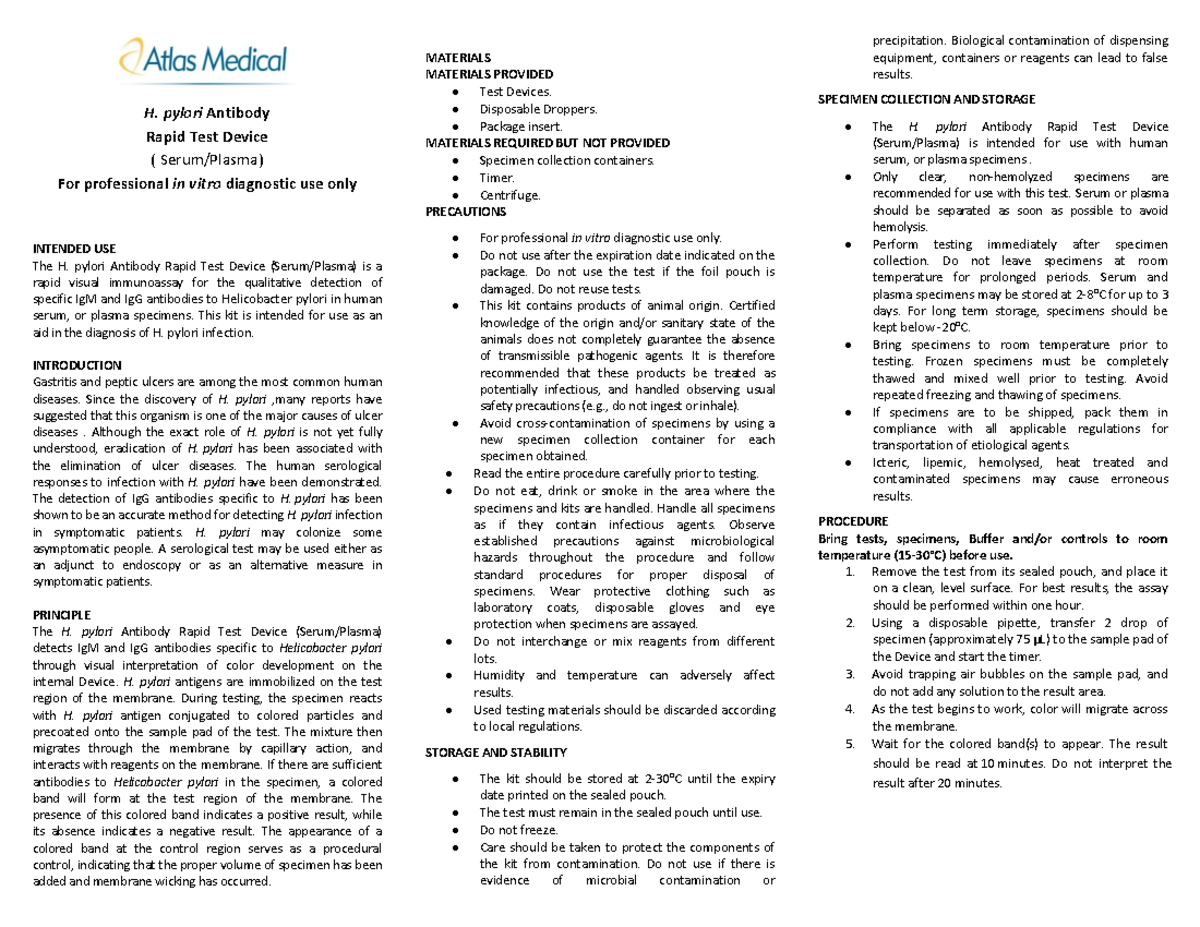 H.pylori Antibody Package Insert - H. pylori Antibody Rapid Test Device ...