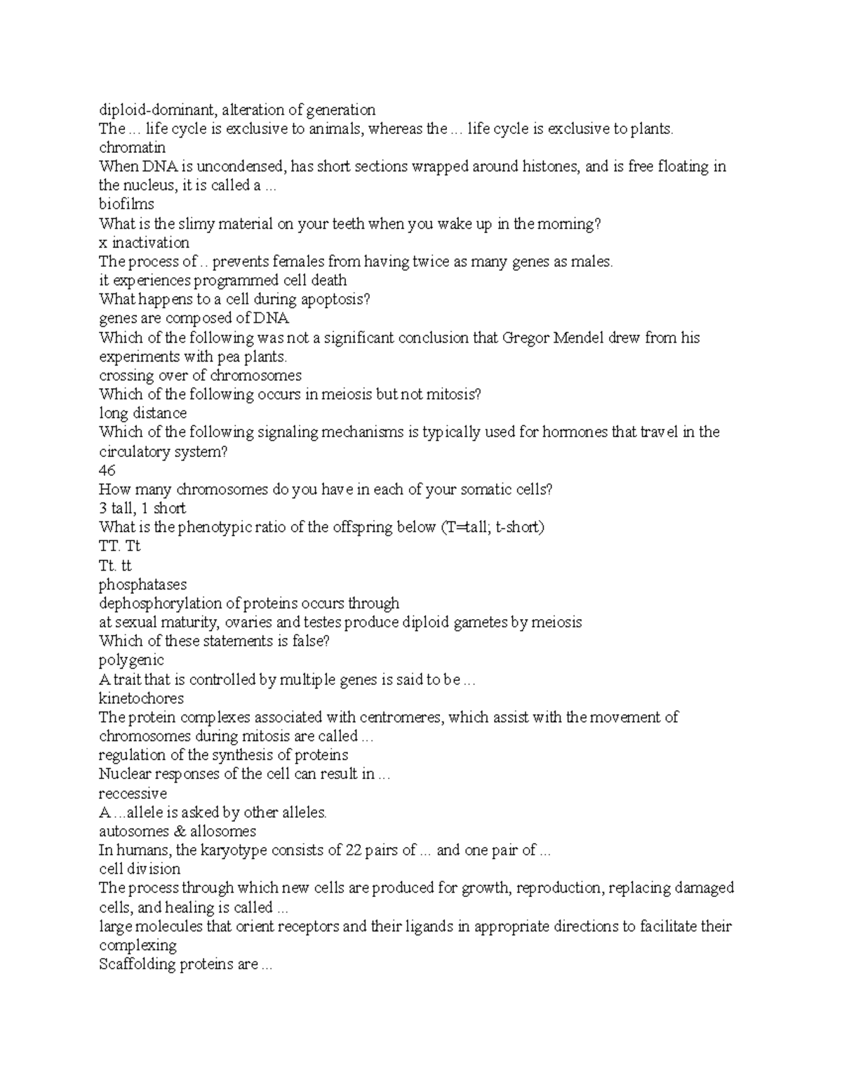 B 3 - notes - diploid-dominant, alteration of generation The ... life ...