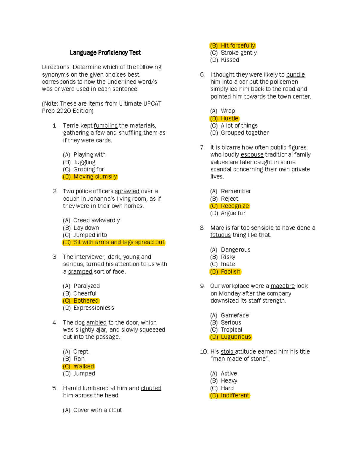 English Review 3 with Answers - Language Proficiency Test Directions ...