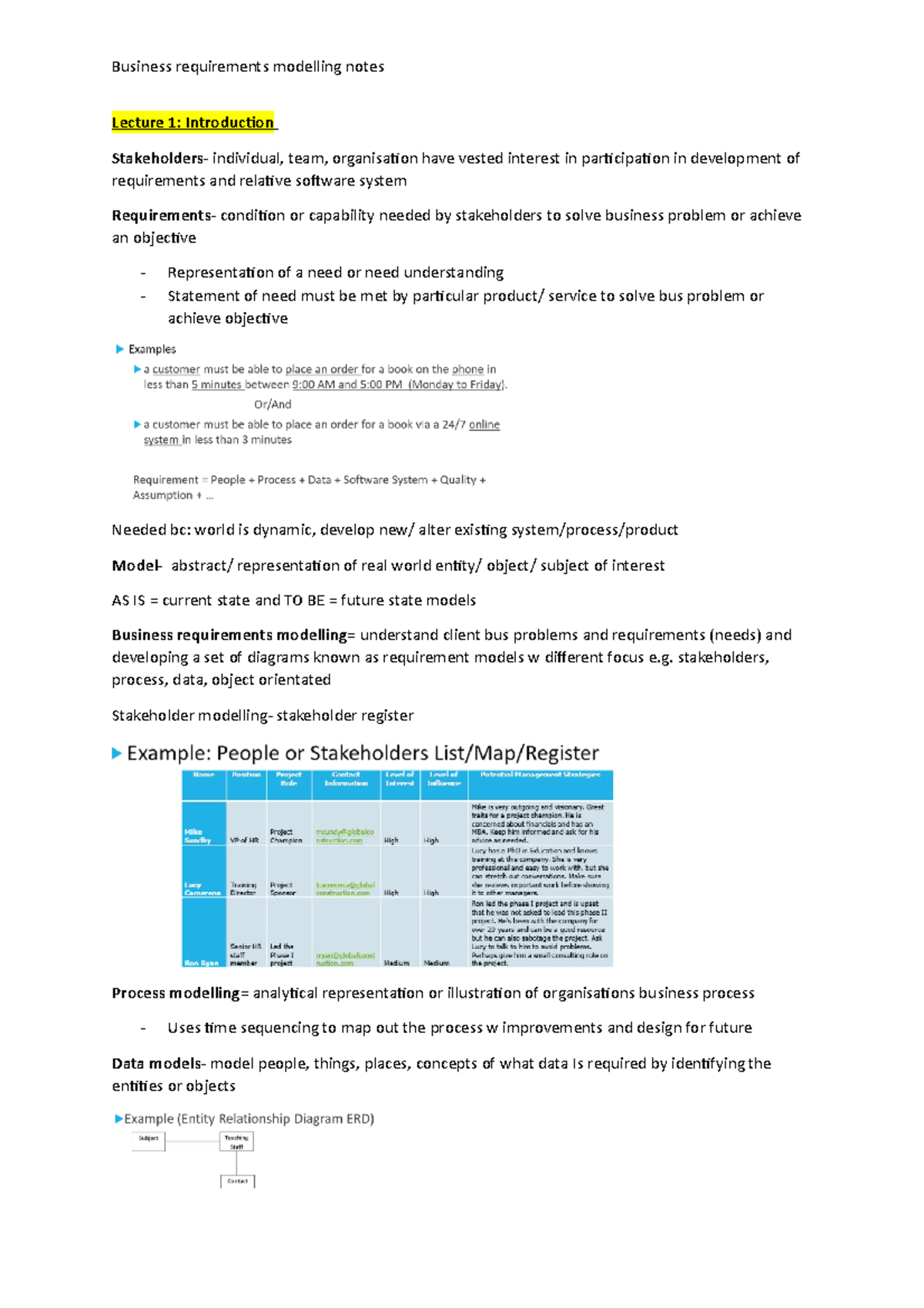 BRM Notes - Lecture 1: Introduction Stakeholders- individual, team ...