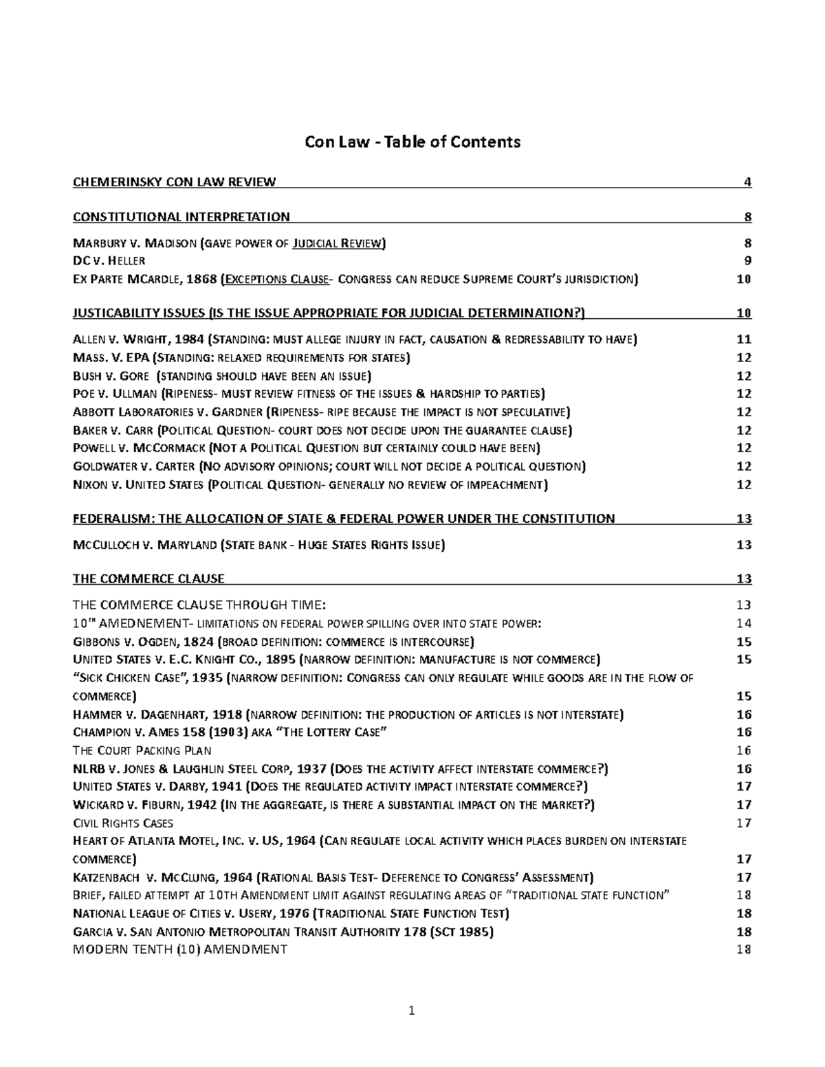 Great OUtline - Con Law - Table of Contents CHEMERINSKY CON LAW REVIEW ...