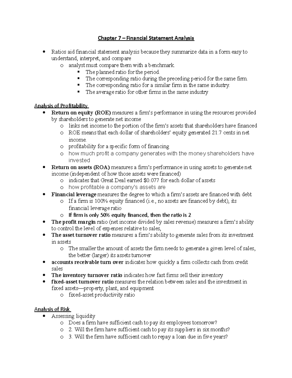 Chapter 7 Financial Statement Analysis Chapter 7 Financial