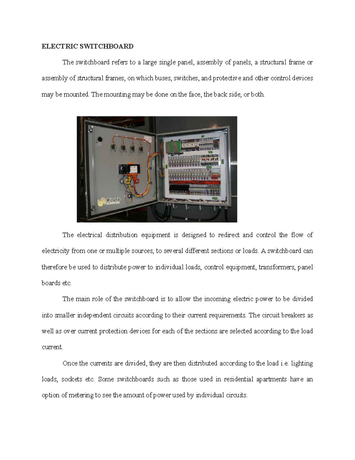 Switchboards - Lecture notes on Electrical Equipment. - ELECTRIC ...
