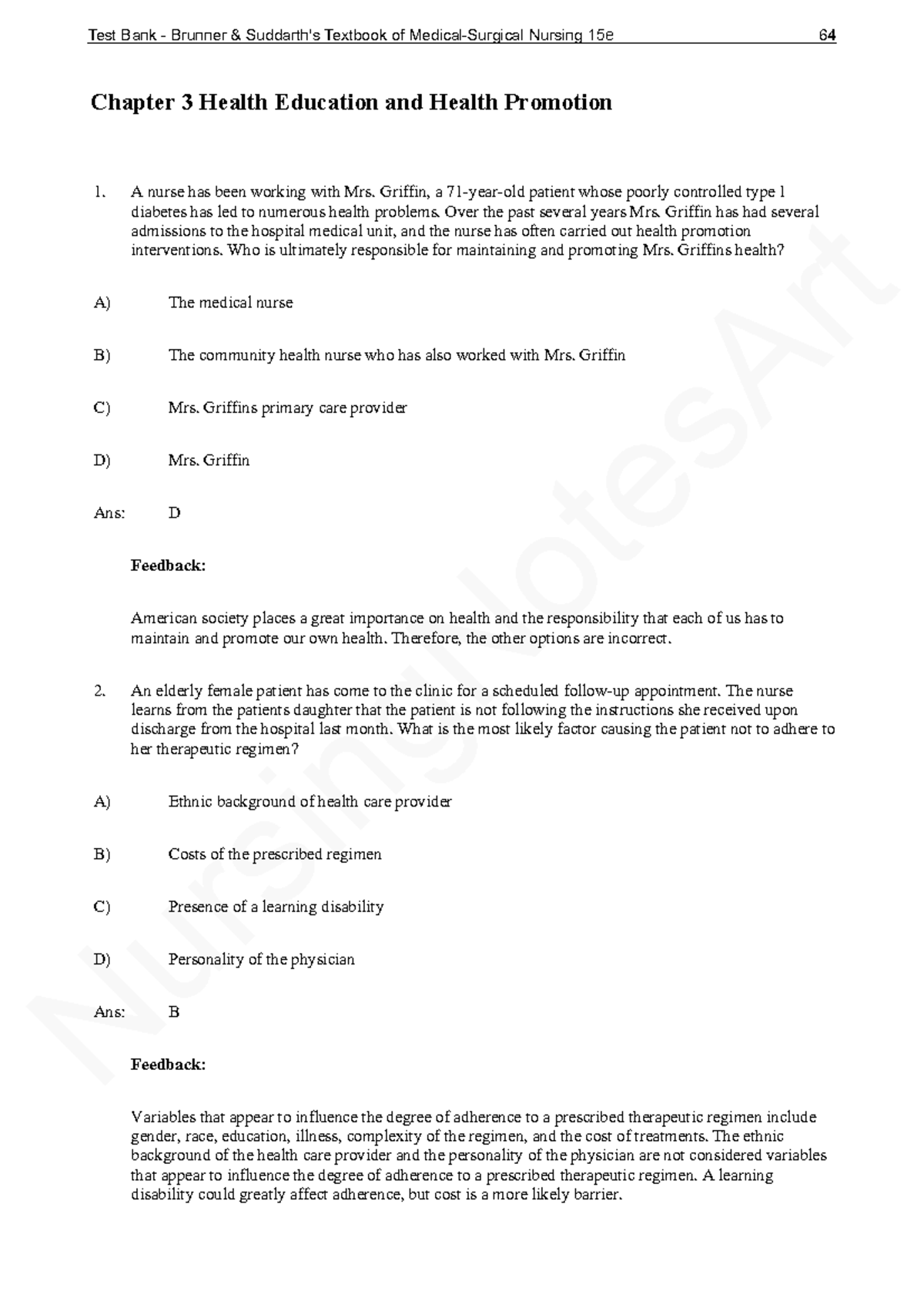 Chapter 3 - Test questions - NursingNotesArt Chapter 3 Health Education ...