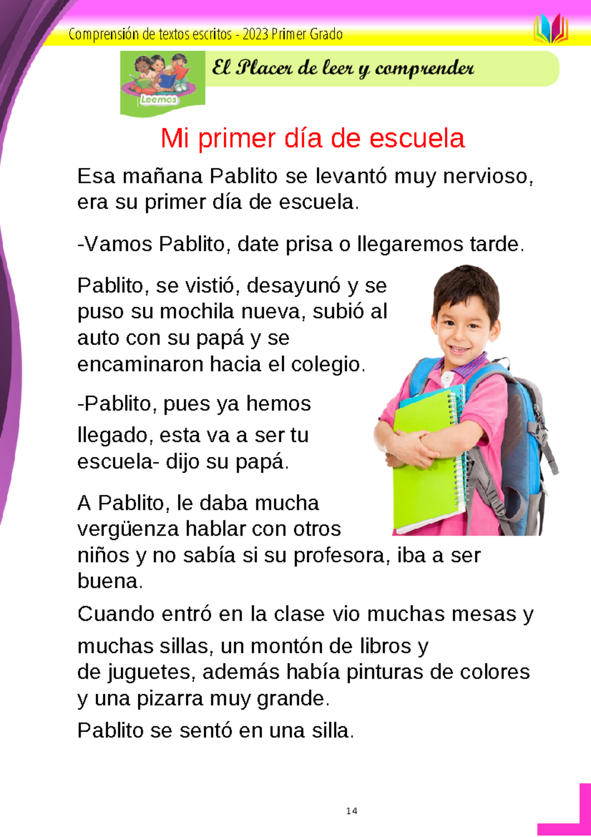 1-Mi primer dia de escuela - Esa mañana Pablito se levantó muy nervioso ...