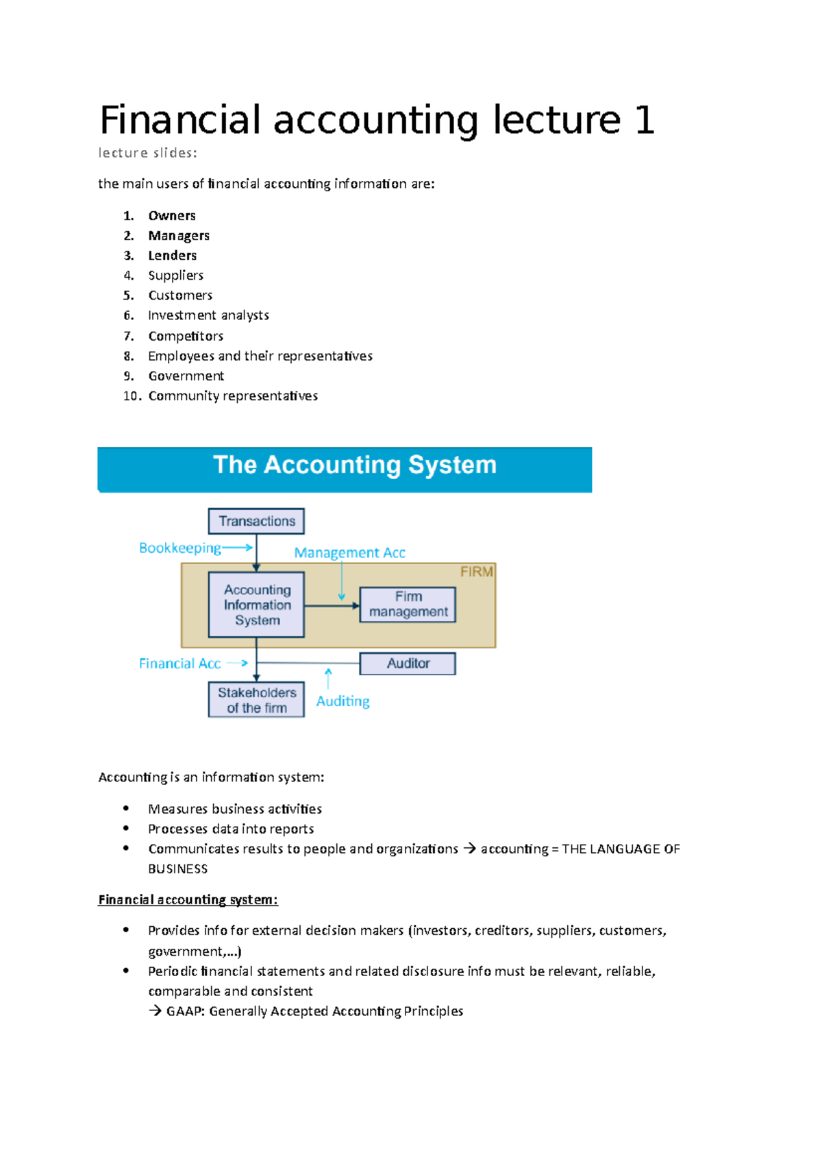 Financial accounting lecture 1 - ..) Periodic financial statements and ...