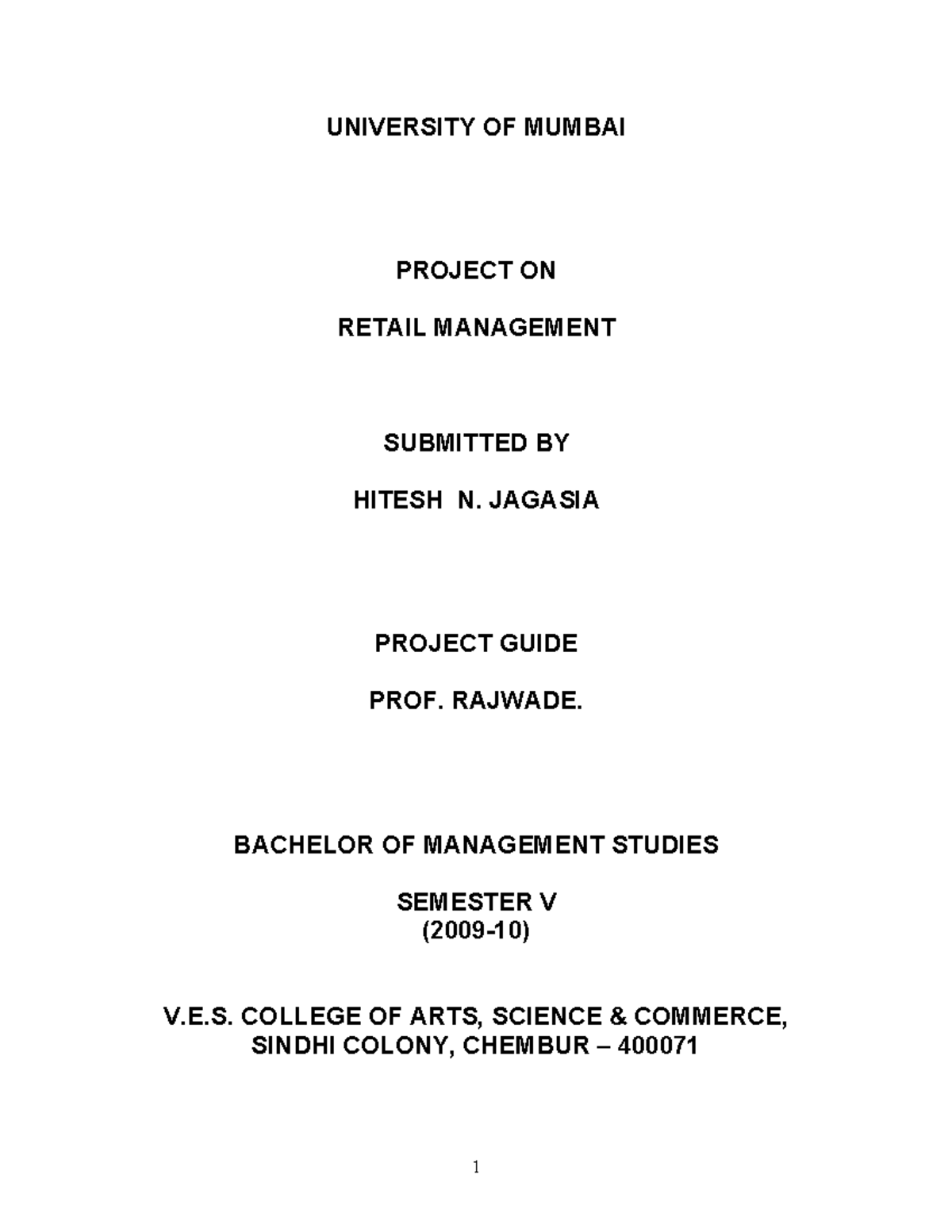 Retail management - Projects - UNIVERSITY OF MUMBAI PROJECT ON RETAIL ...