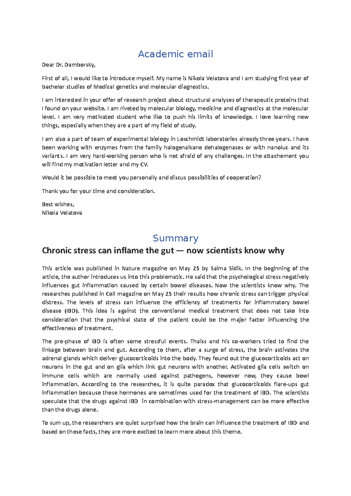 Zkouška - writing - my essays for the exam - Academic email Dear Dr ...