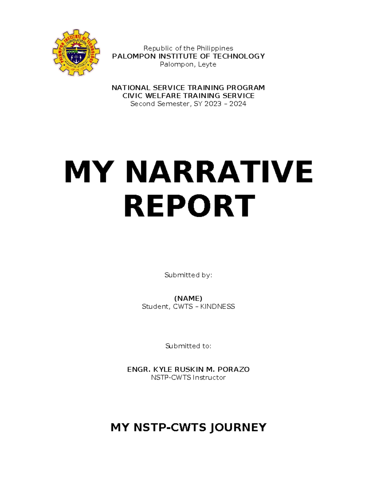 NSTP Narrative Report Template 1 - Republic of the Philippines PALOMPON ...